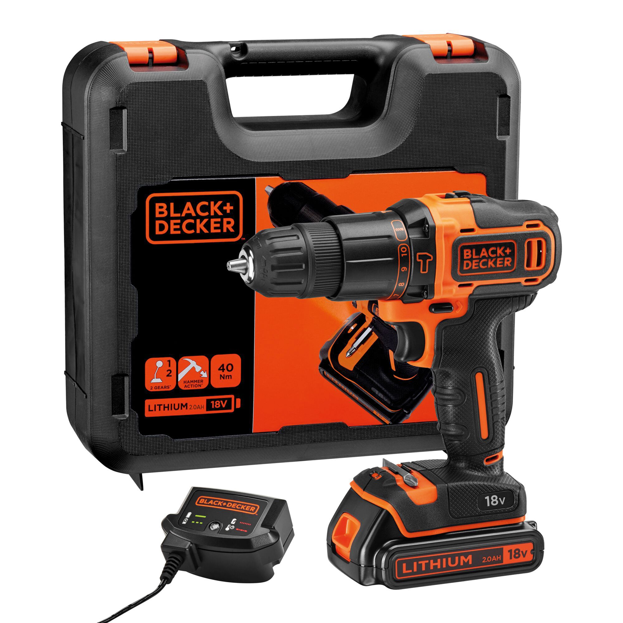 Black+Decker 18V Li-ion Brushed Cordless Combi drill (1 x 2Ah ...