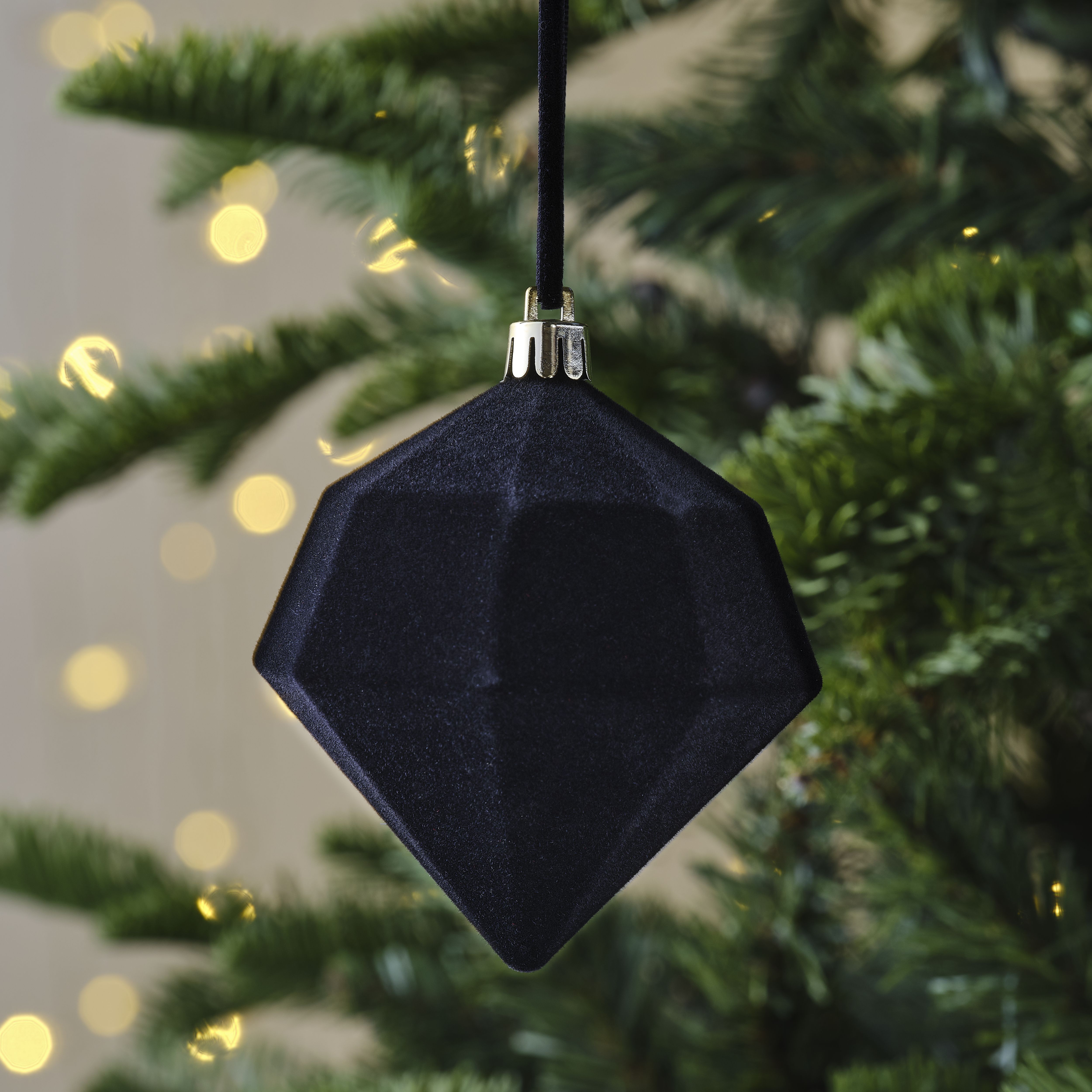 Black Flocked effect Plastic Diamond Bauble (D) 80mm