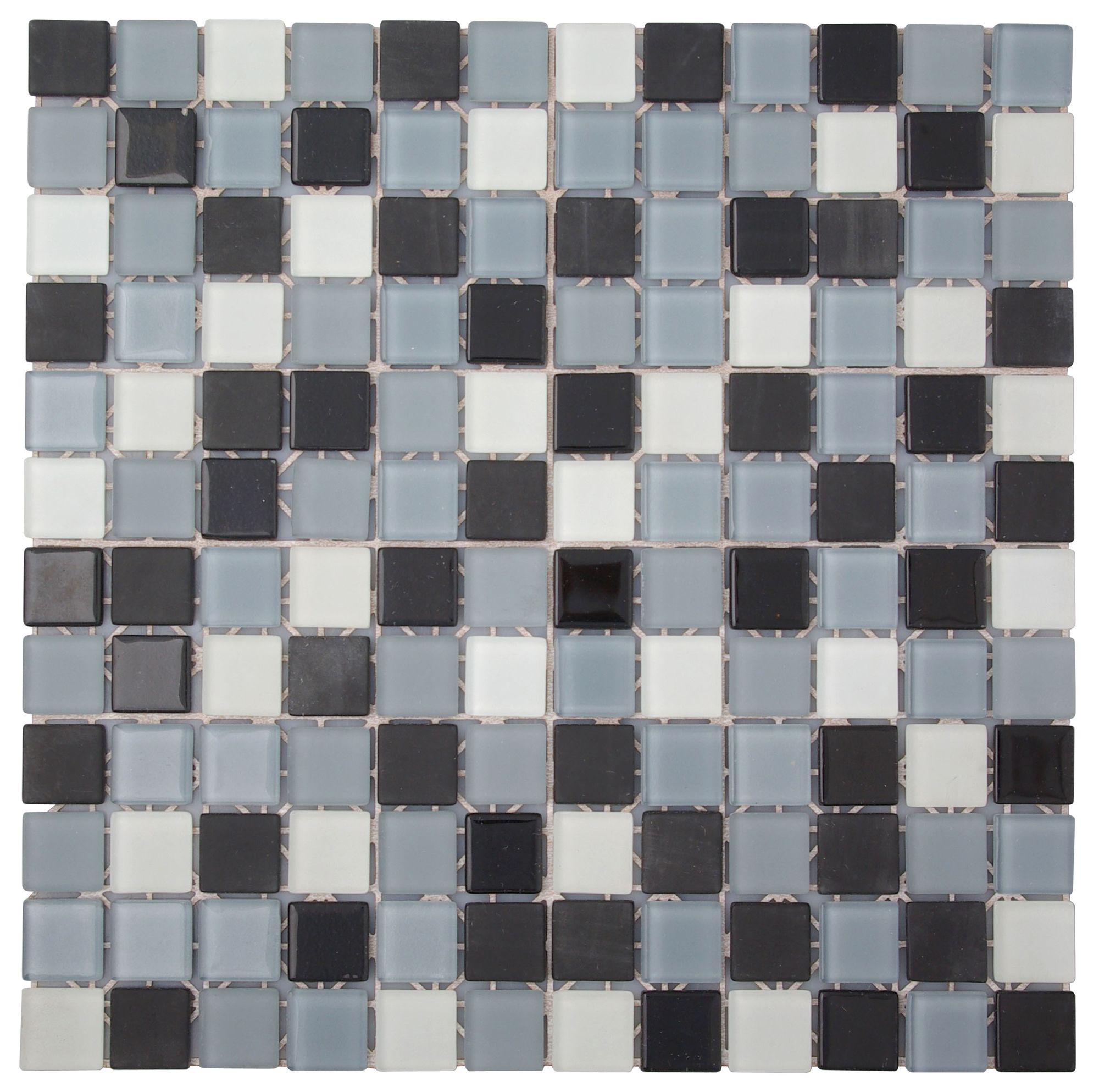 Black Gloss Square Glass Mosaic tile, (L)298mm (W)298mm | DIY at B&Q