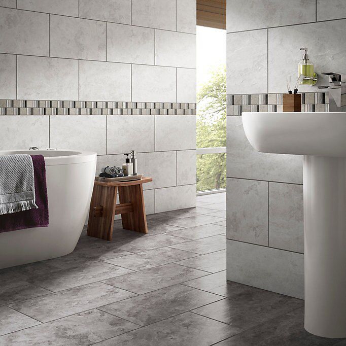 Black, grey & white Mosaic Marble Border tile, (L)305mm (W)48mm | DIY ...