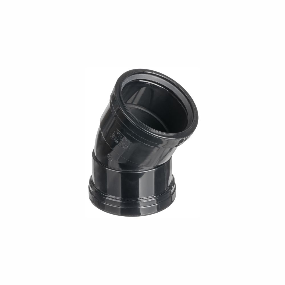 Black Non-adjustable Double socket Soil bend 4" x 30°