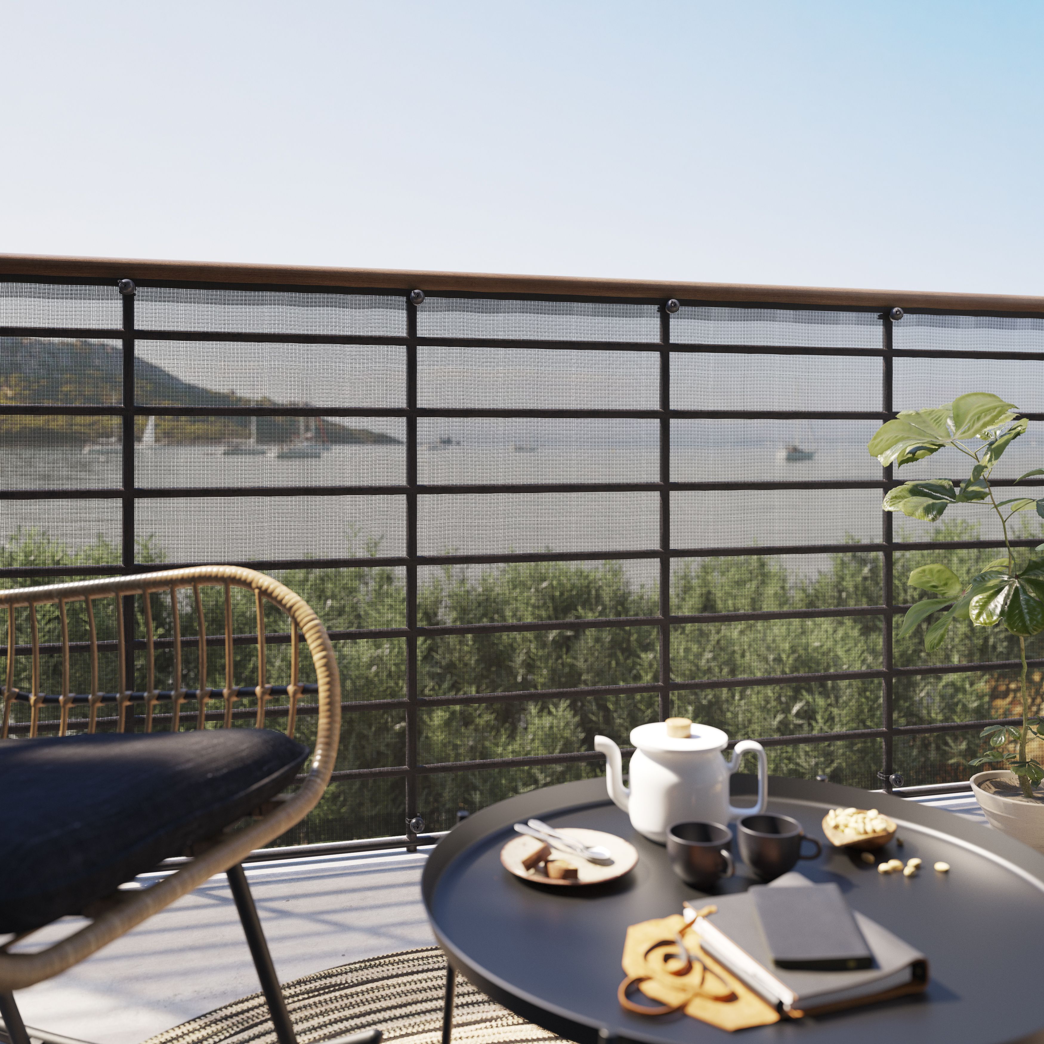 Black Polyester (PES) & PVC Garden screen (H)1m (W)3m