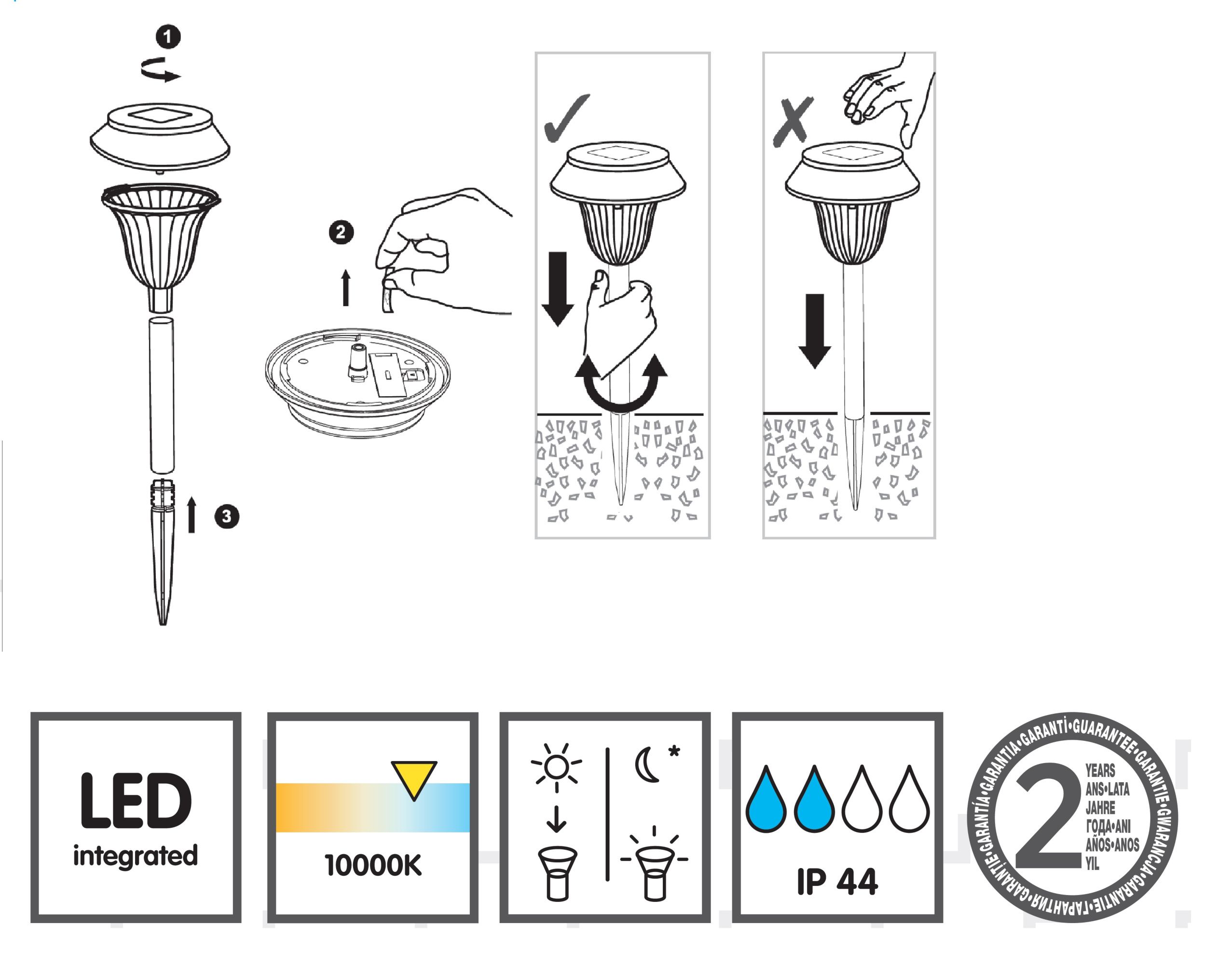Black Round Solar-powered Integrated LED Outdoor Stake light