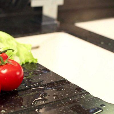 Black star Black Stone effect Earthstone Worktop with sink & drainer (L ...