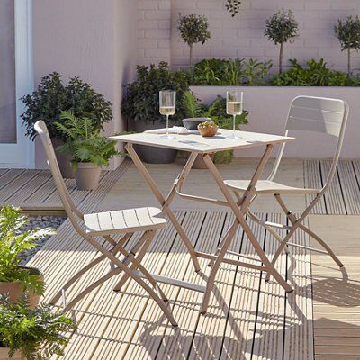 Blooma Aronie Metal Beige Foldable 2 seater Square Table