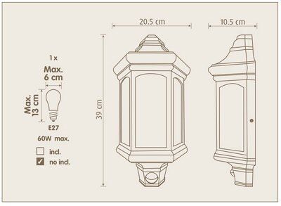 Blooma Carya White Incandescent PIR Outdoor Wall light 60W
