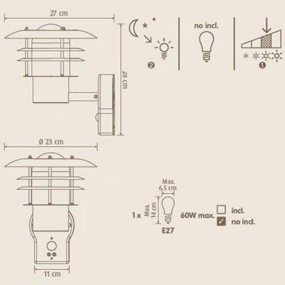 Blooma Minos Chrome effect PIR Outdoor Wall light 60W