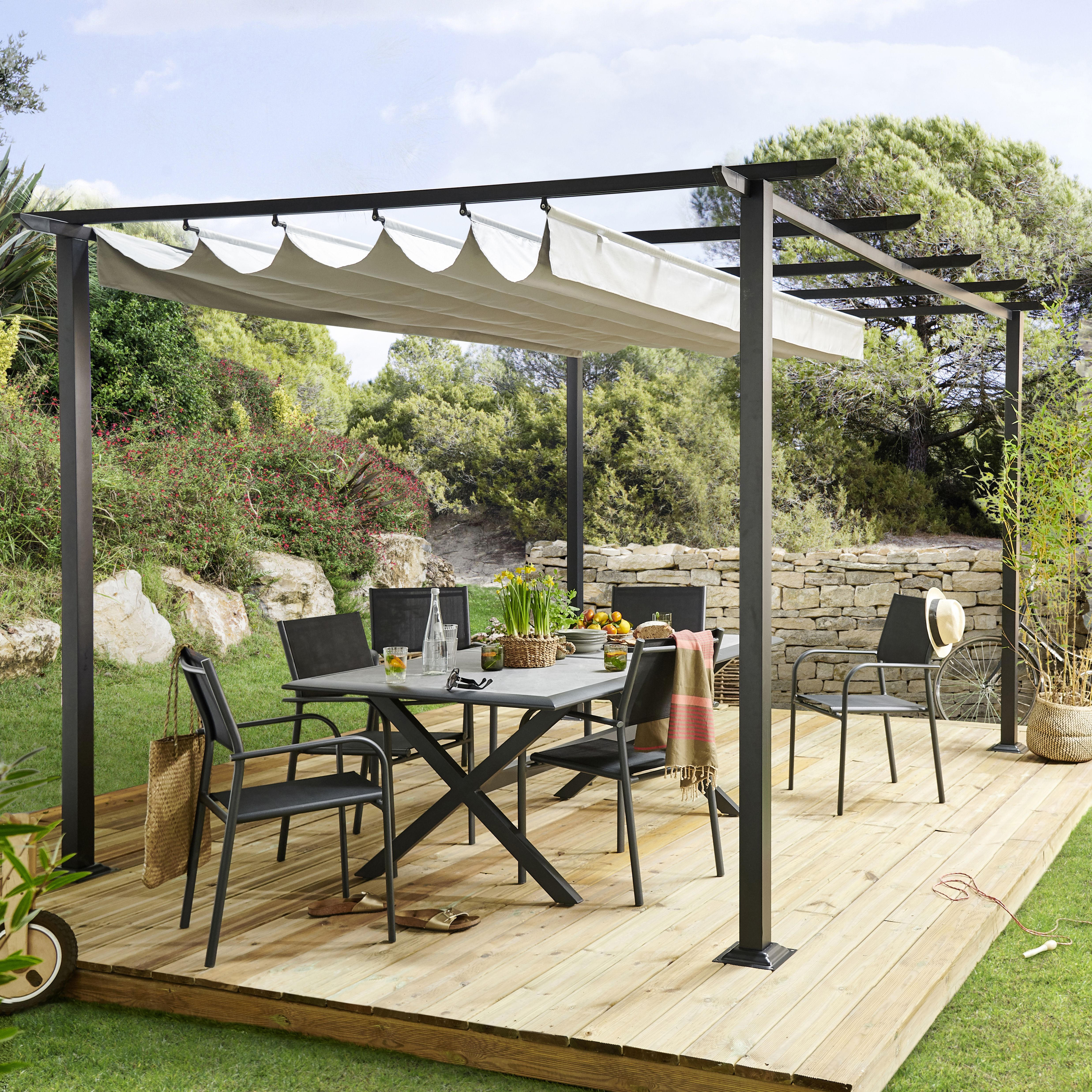 Blooma Moses Dark grey Rectangular Gazebo tent (H) 2.33m (W) 4m (D) 3m ...
