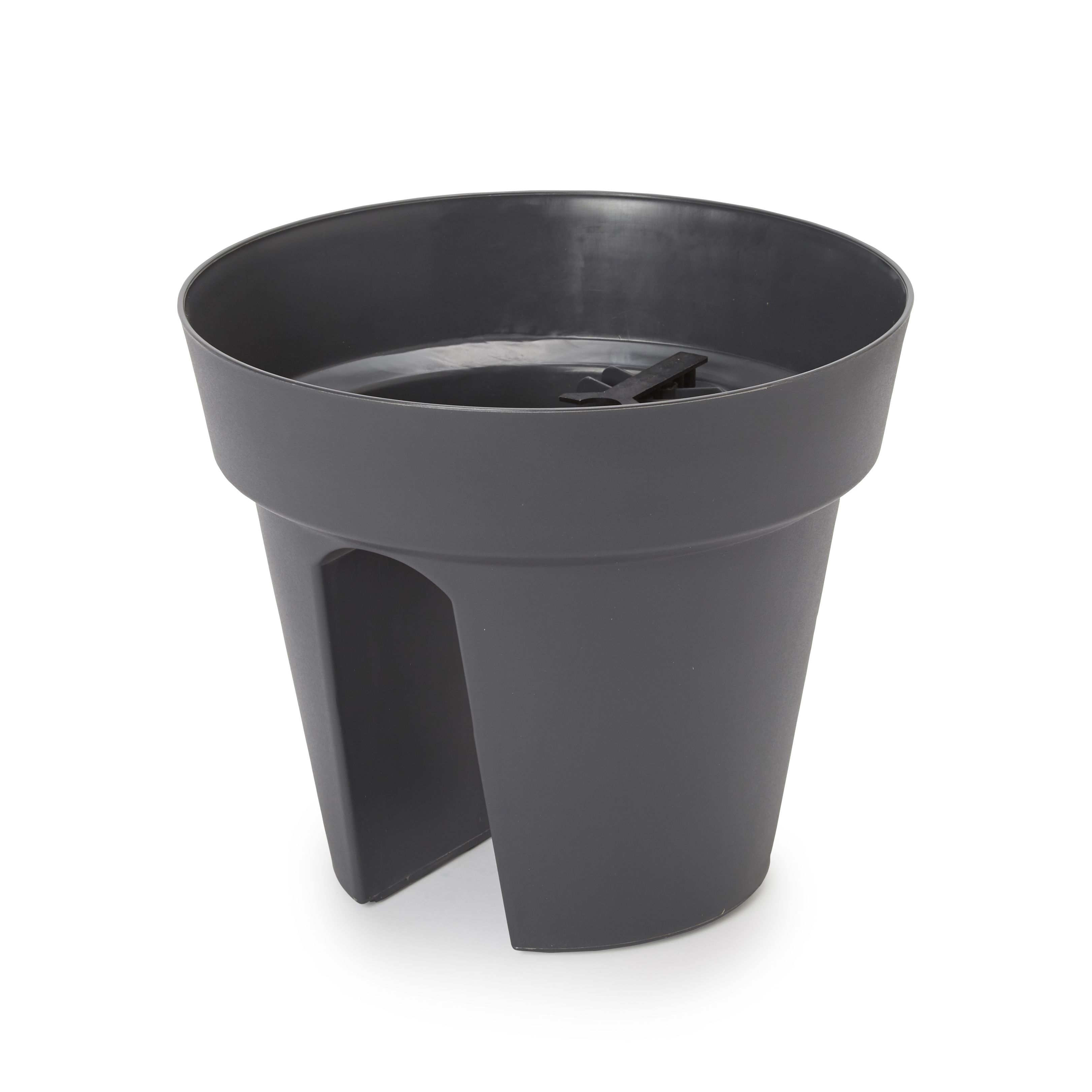 Blooma Nurgul Matt Dark grey Plastic Railing plant pot (Dia) 28cm, (H ...