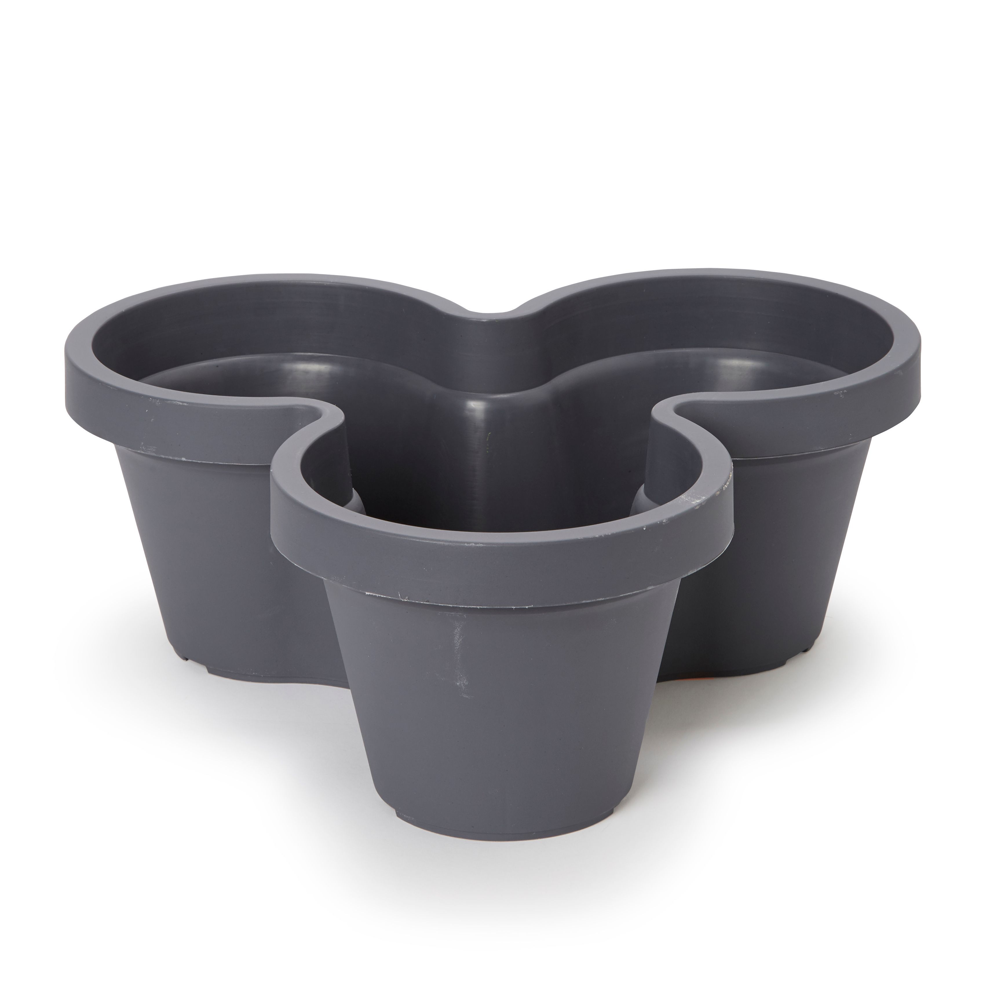 Blooma Nurgul Matt Dark grey Plastic Trio Tripartite Plant pot (Dia ...