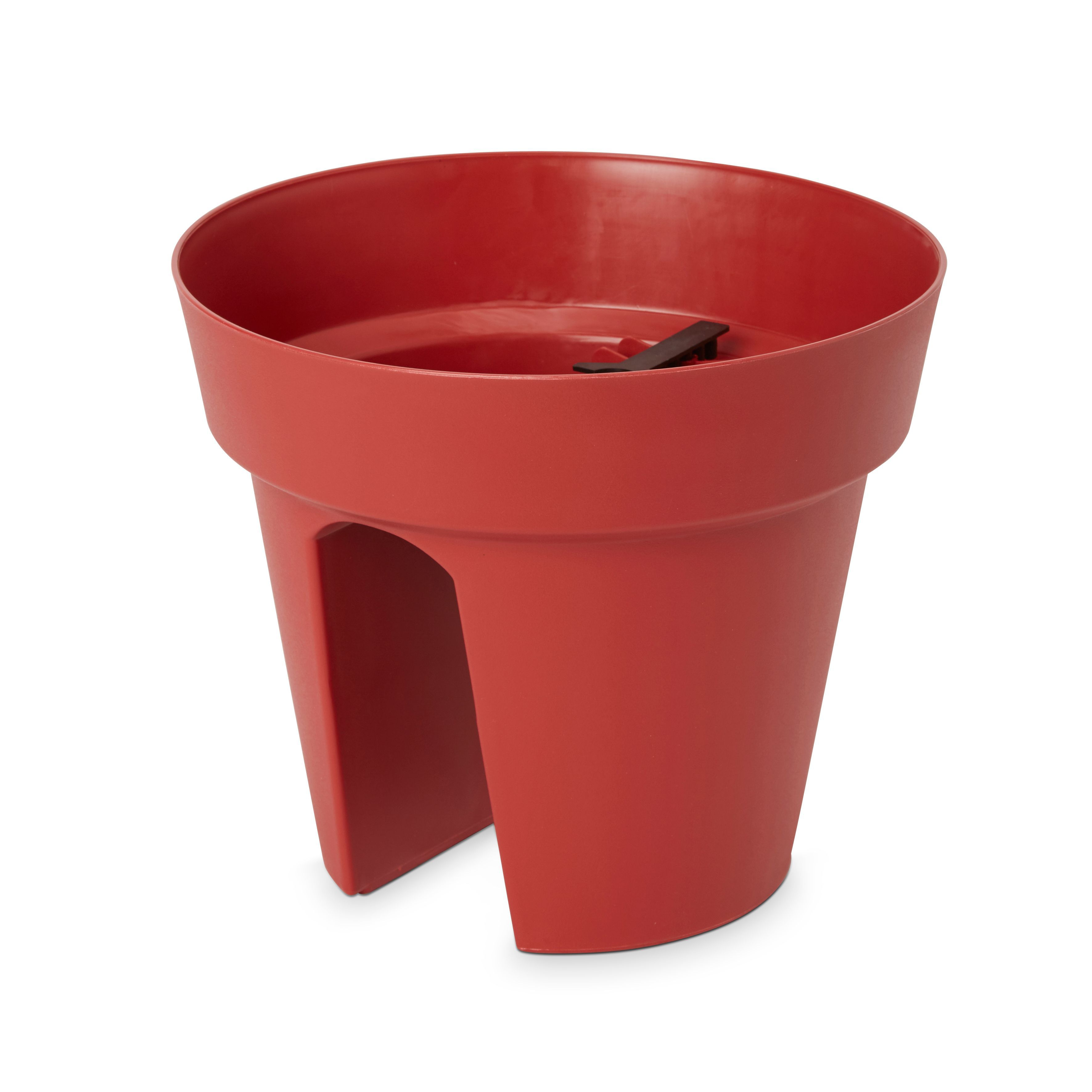 Blooma Nurgul Matt Red Plastic Circular Railing plant pot (Dia) 28cm ...