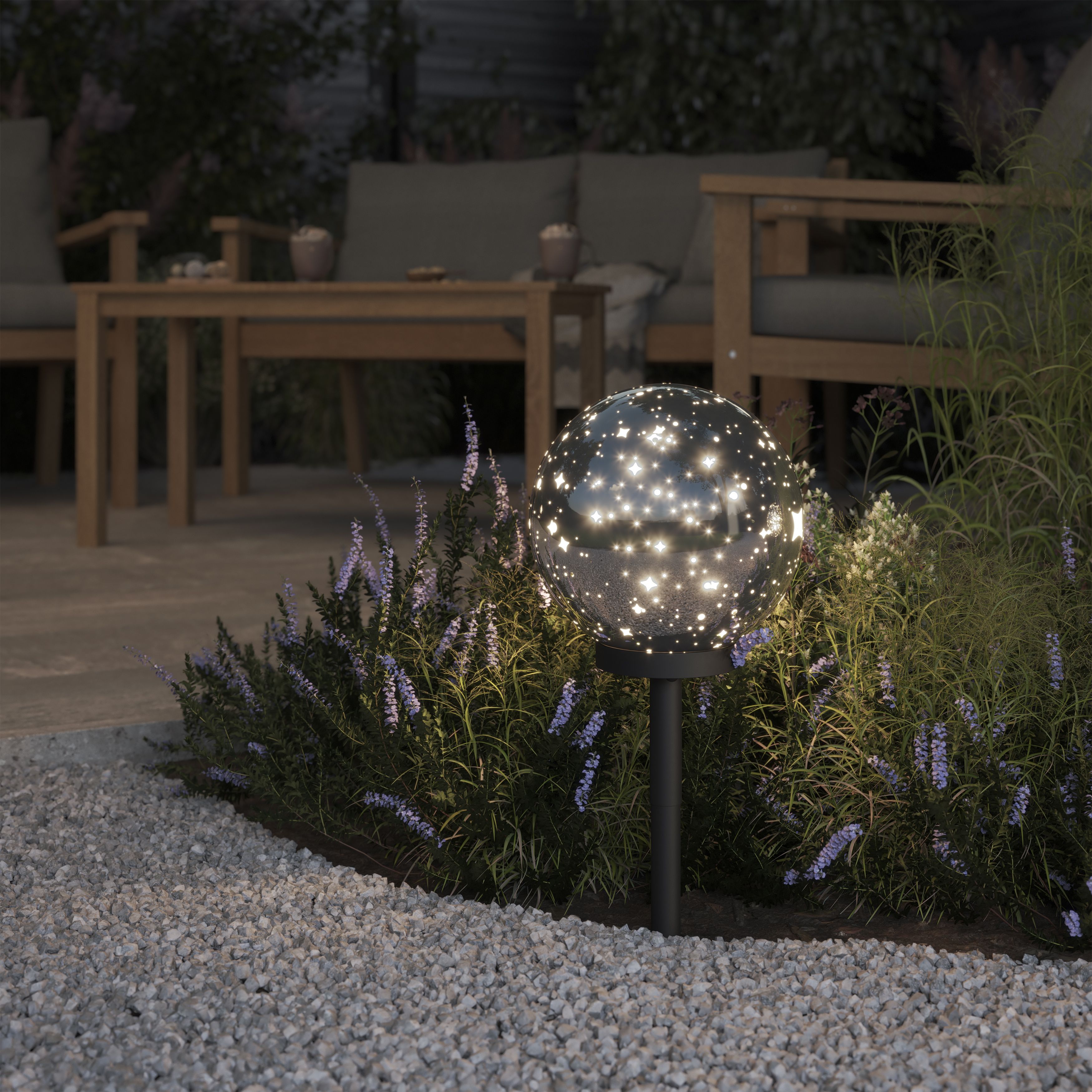 Blooma Penia Glitter effect LED Outdoor Ball light (D)200mm