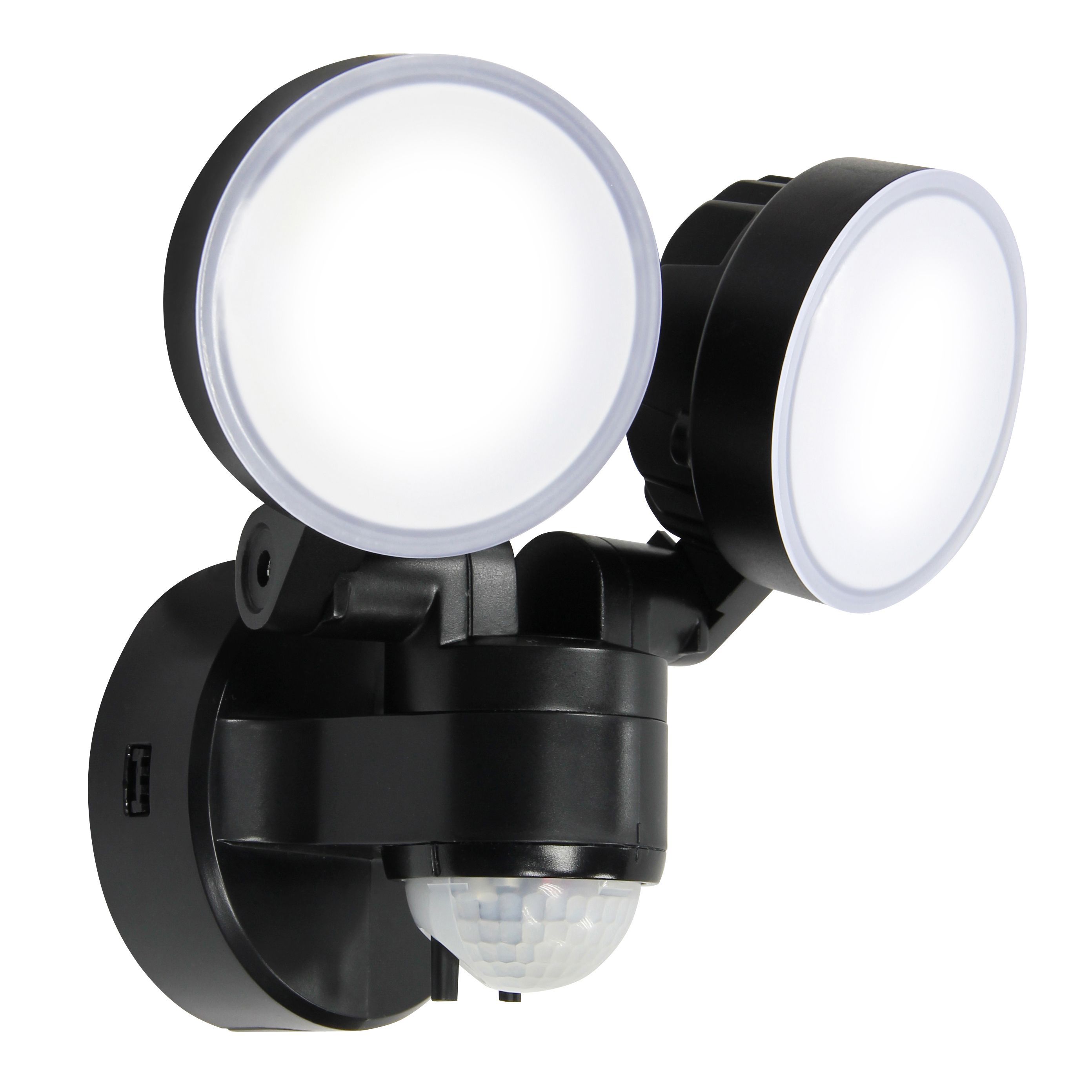 Blooma Stata Adjustable Matt Black LED PIR Outdoor Twin security light ...