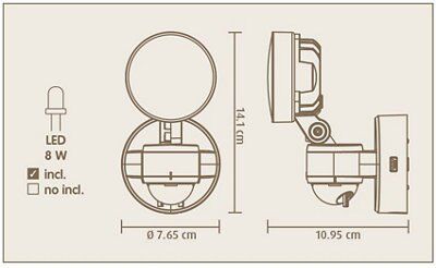 Blooma Stata Adjustable Matt Black LED PIR Outdoor Wall light 8W