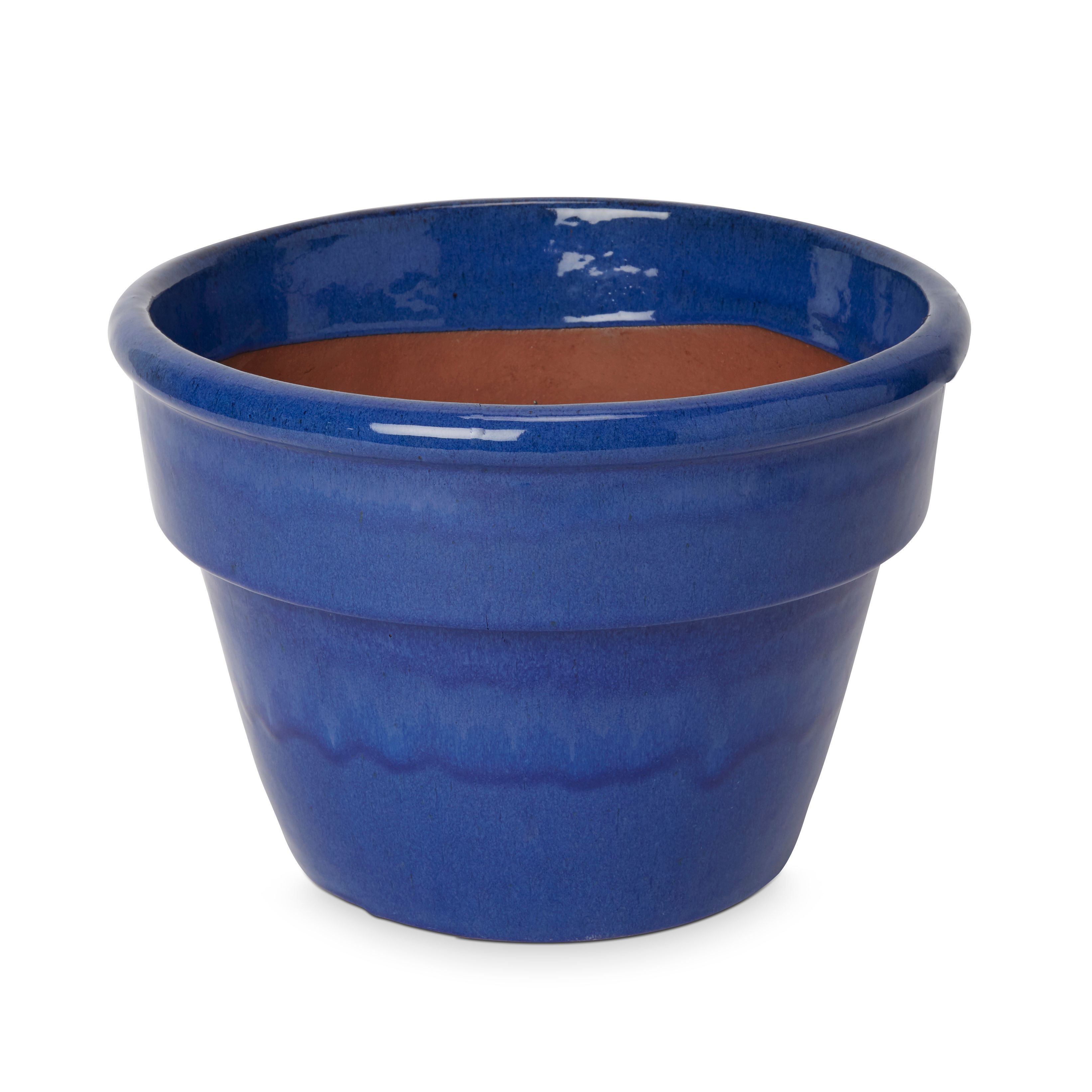 Blooma Tiwlip Blue Ceramic Round Plant pot (Dia)34cm