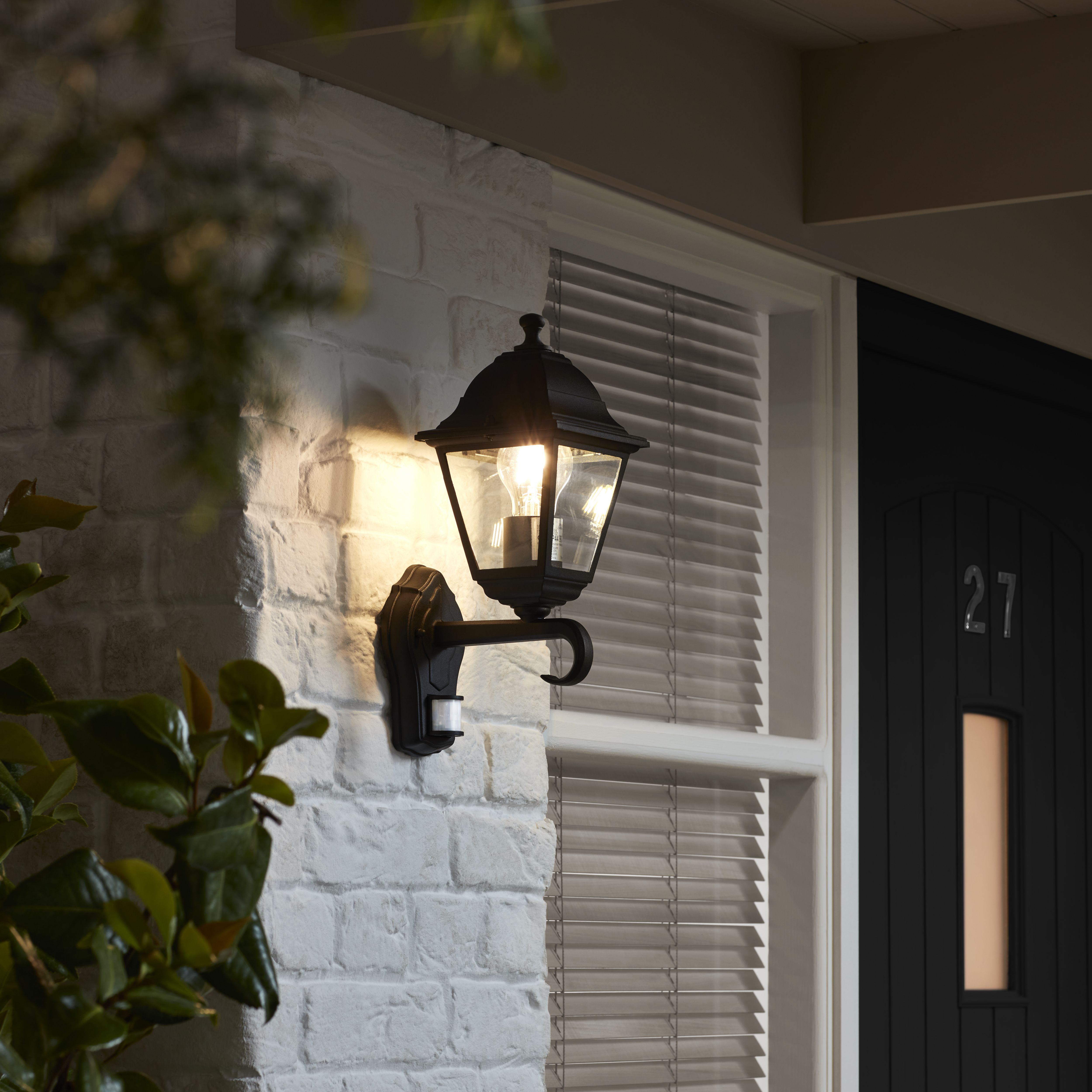 Blooma Varennes Matt Black Halogen PIR Motion sensor Outdoor Lantern ...