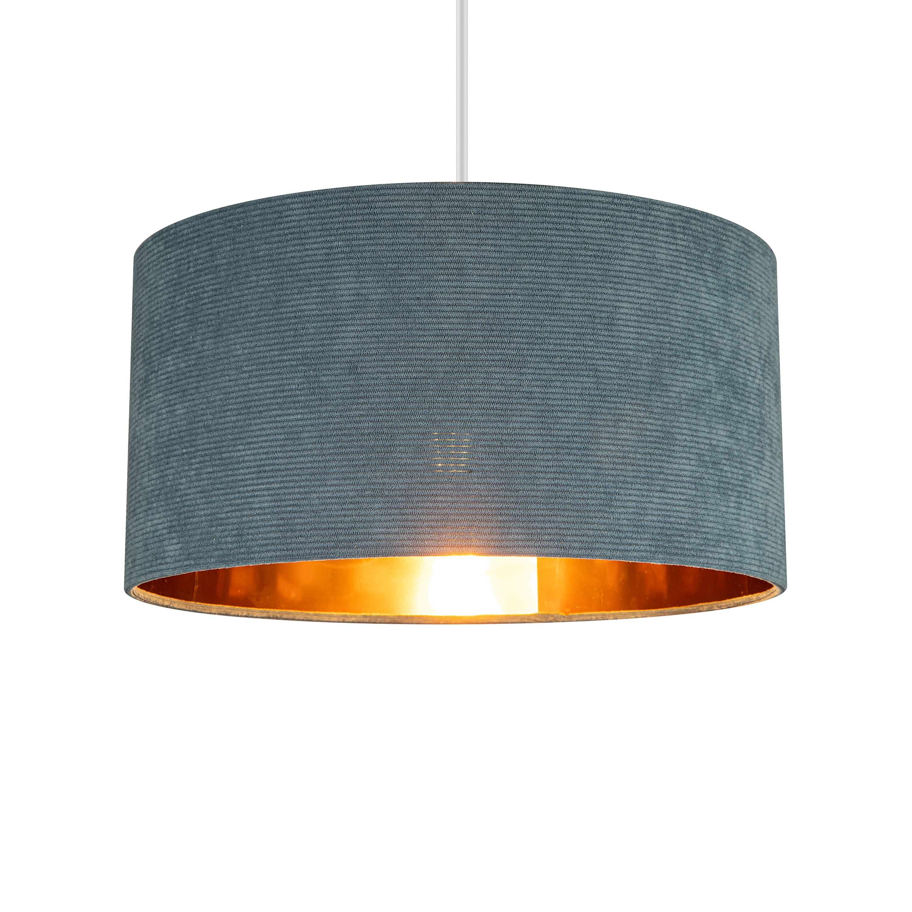 Blue Gold effect Ribbed Velvet Drum Lamp shade (D)40cm
