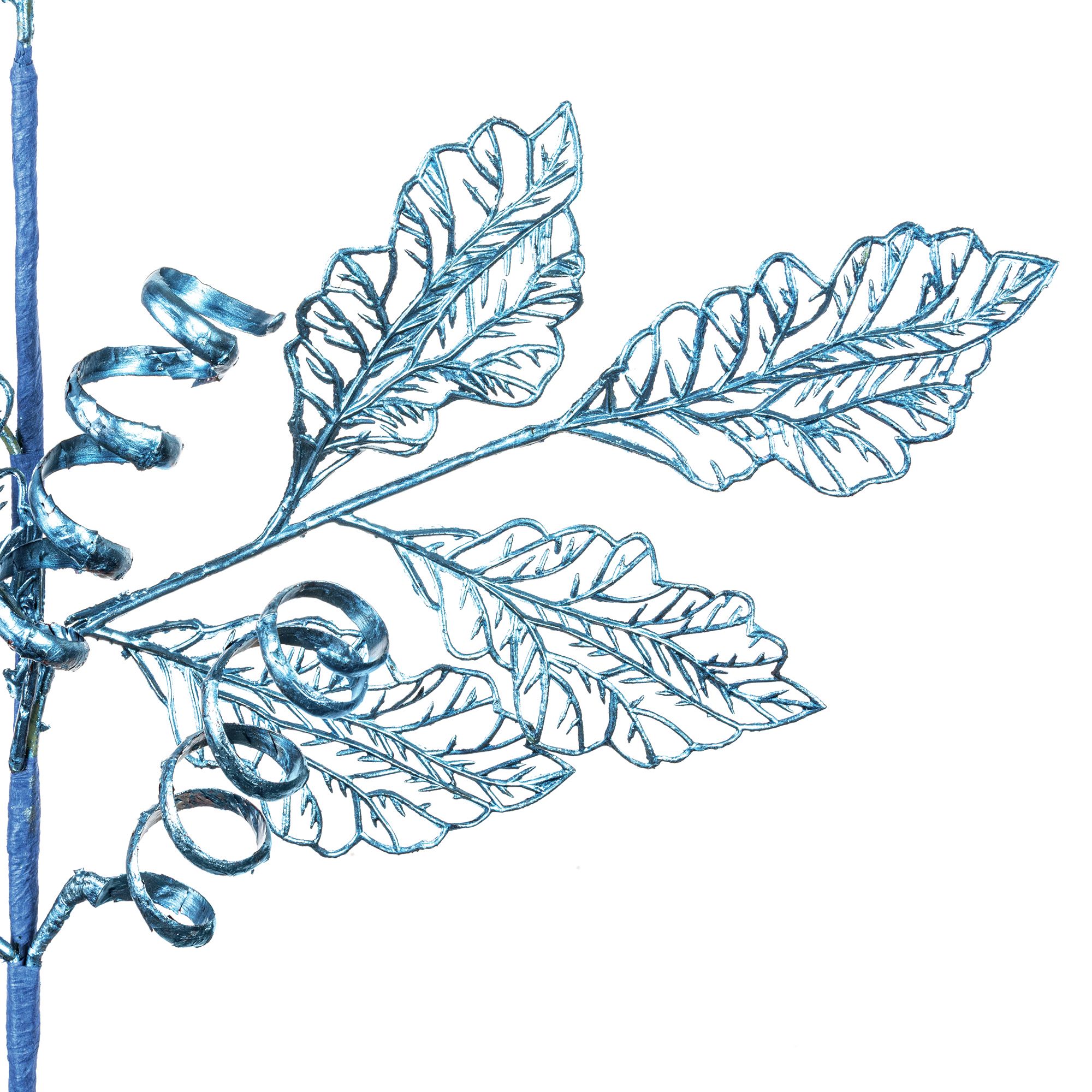 Blue Metallic effect Leaf Christmas pick