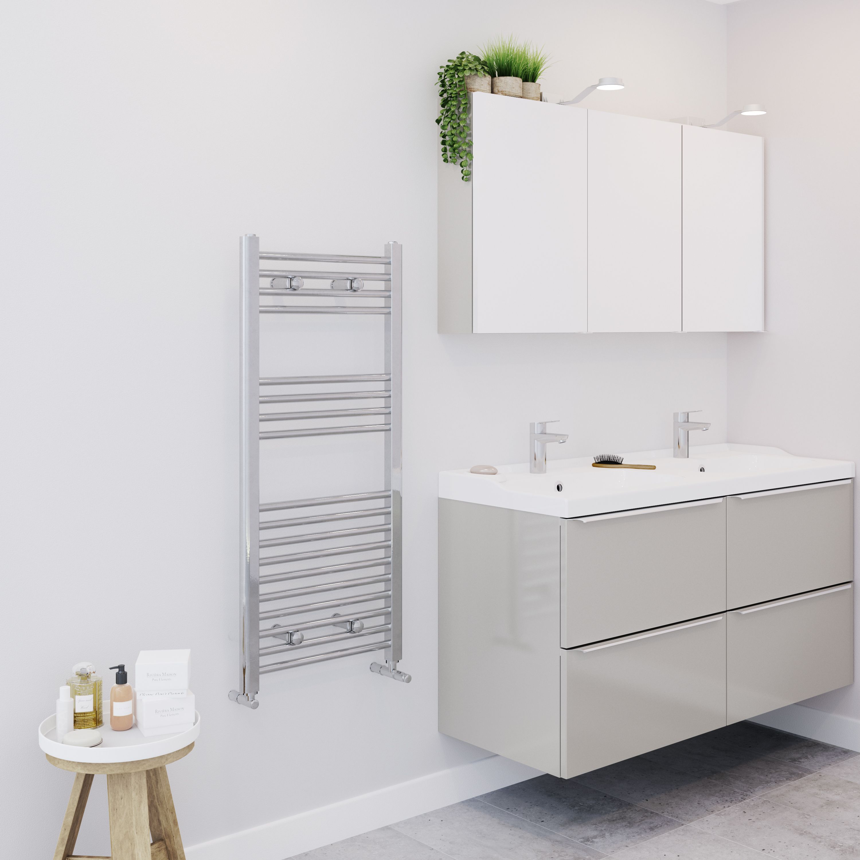 Blyss Chrome effect Flat Towel warmer (W)450mm x (H)1000mm | DIY at B&Q