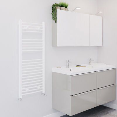 Blyss White 450W Curved Towel warmer (W)450mm x (H)1070mm | DIY at B&Q