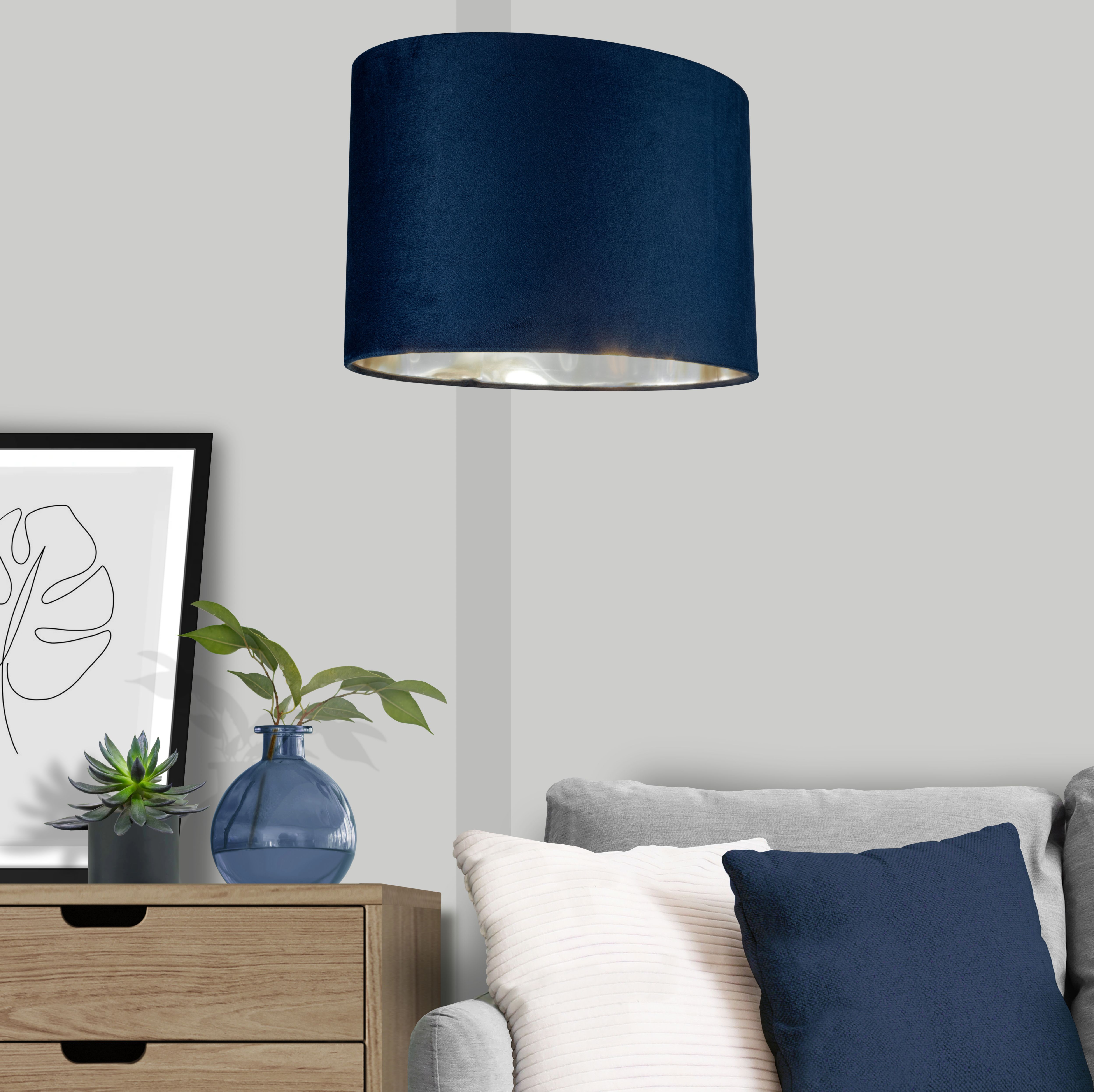 Bodmin Navy Silver effect Oval Lamp shade