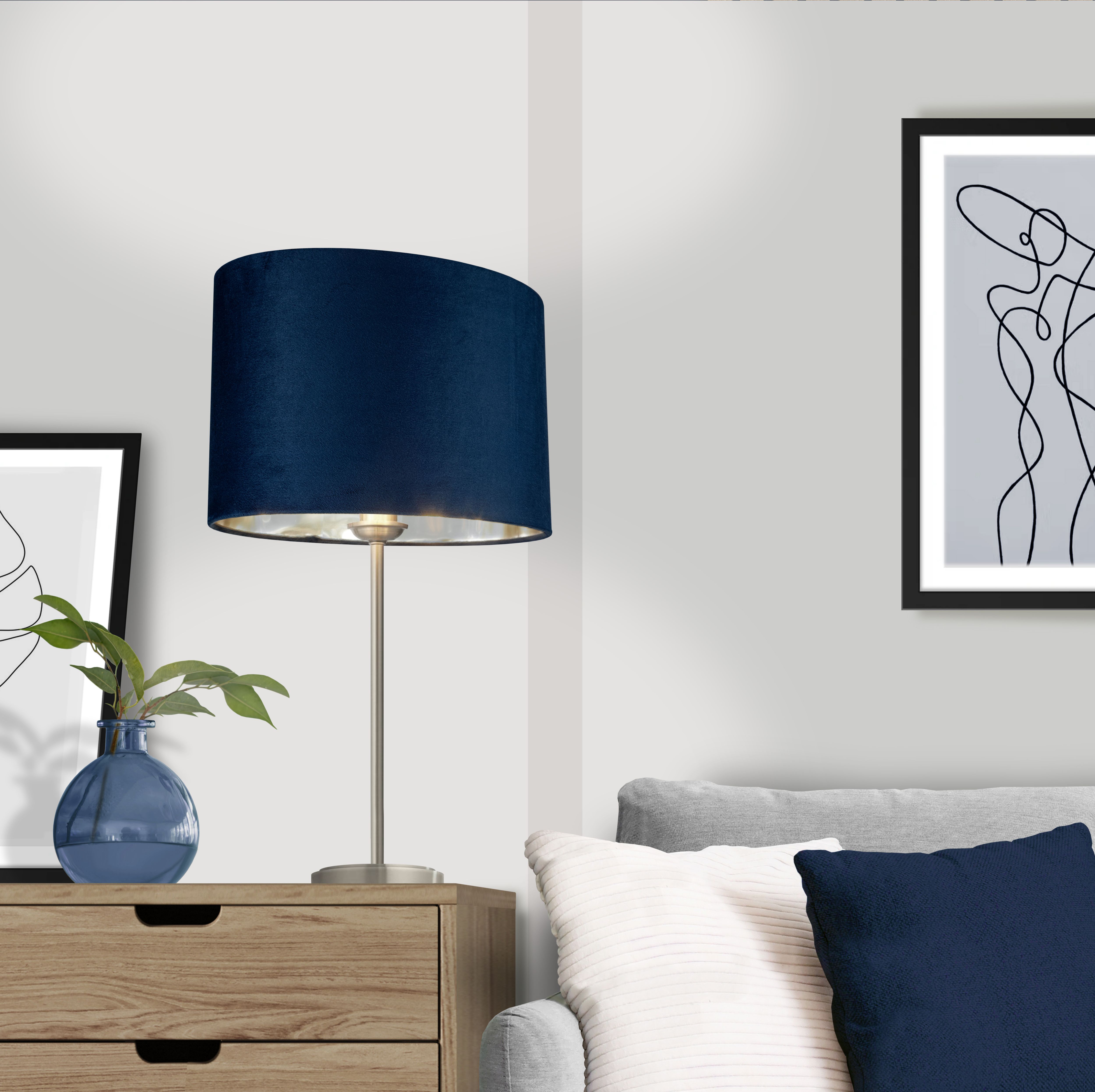 Bodmin Navy Silver effect Oval Lamp shade