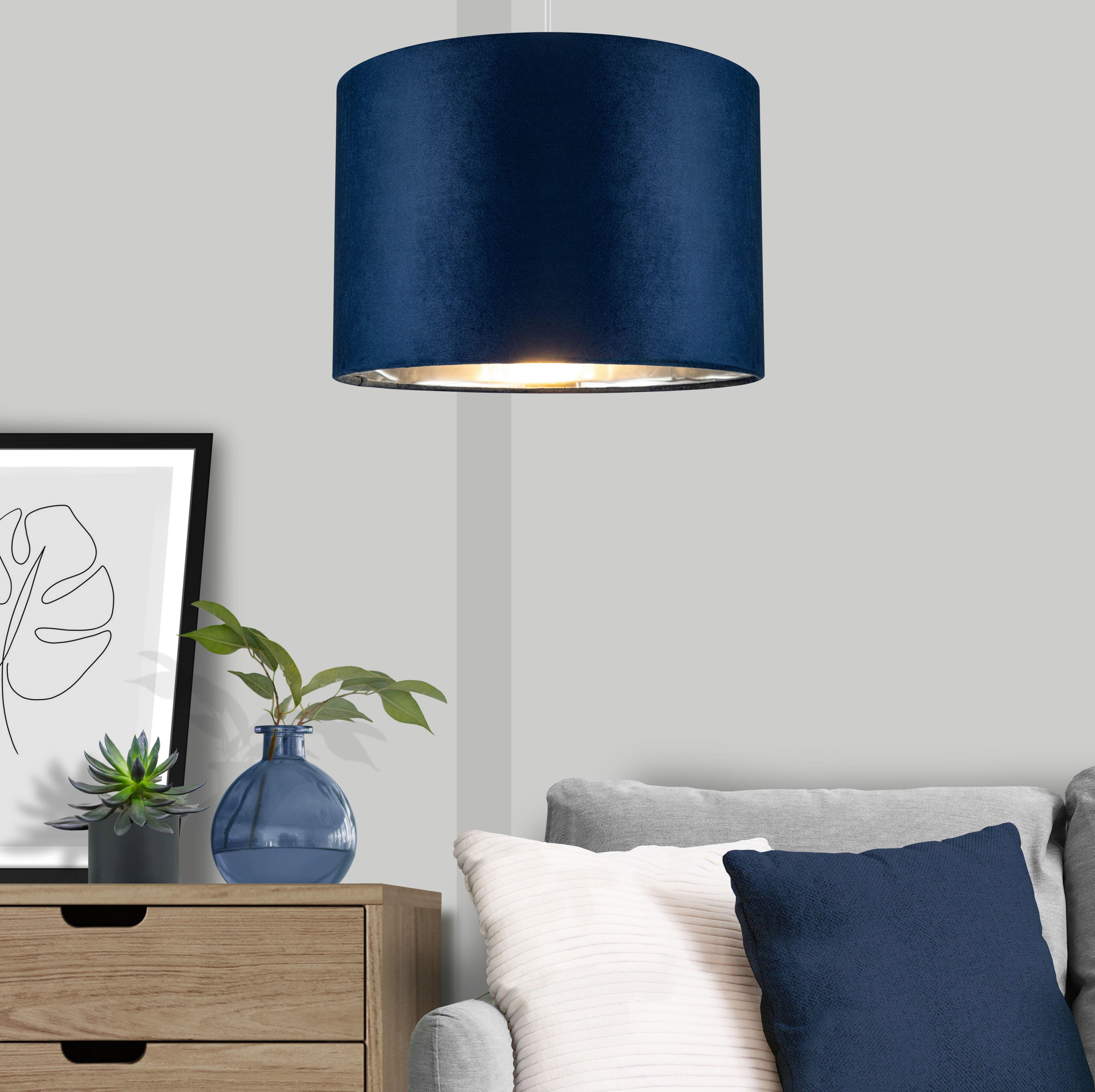 Bodmin Navy Silver effect Round Lamp shade (D)30cm