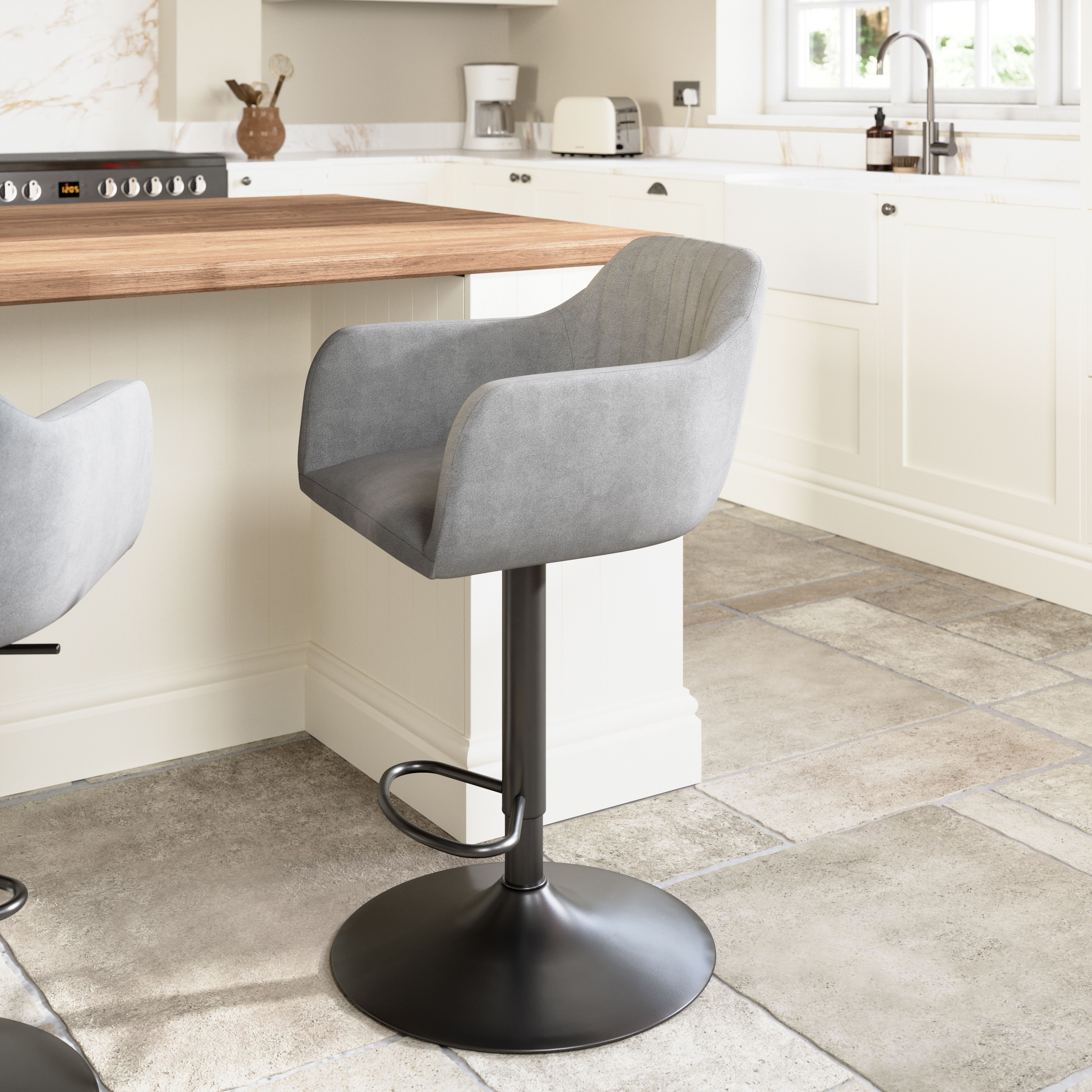 Bonnier Light grey Adjustable Swivel Bar stool
