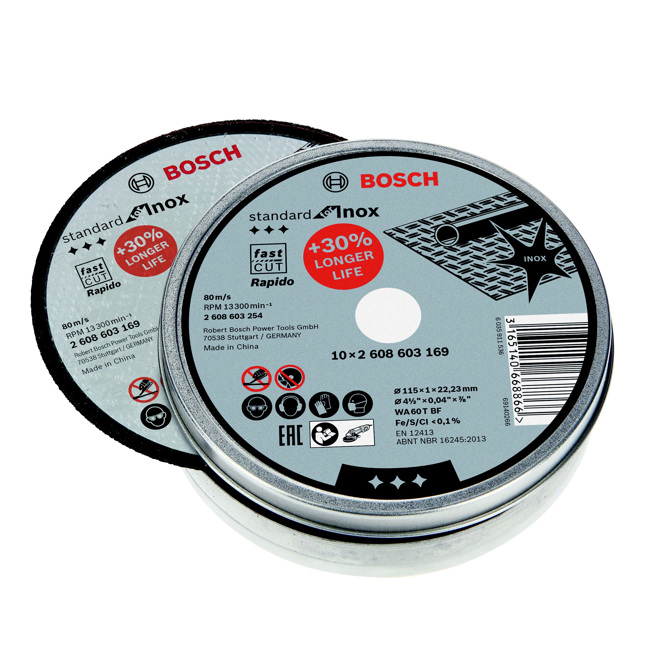 Bosch Inox & Metal Cutting disc 115mm x 6mm x 22mm, Pack of 10