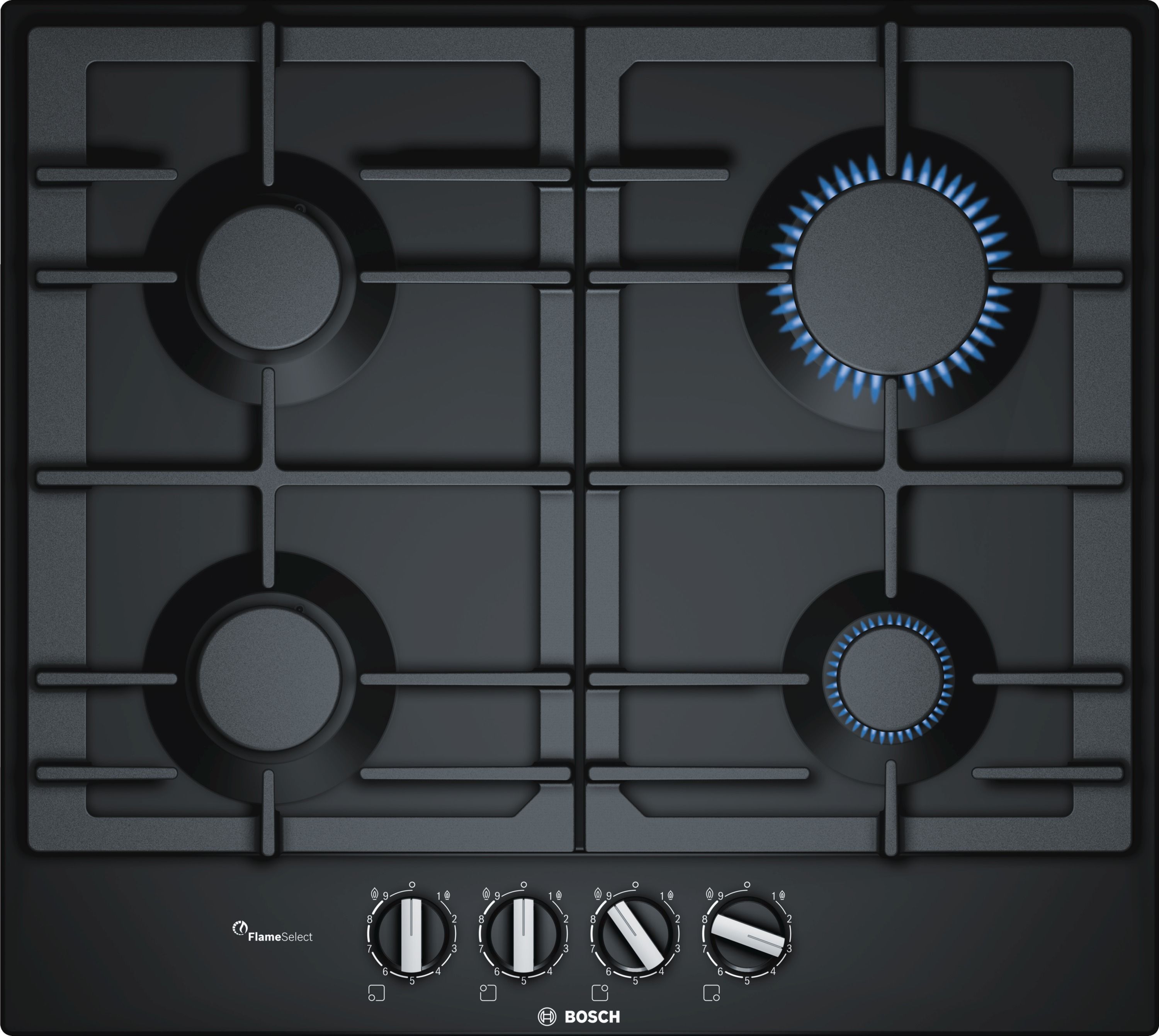 Bosch PCP6A6B90 58cm Gas Hob - Black at B&Q