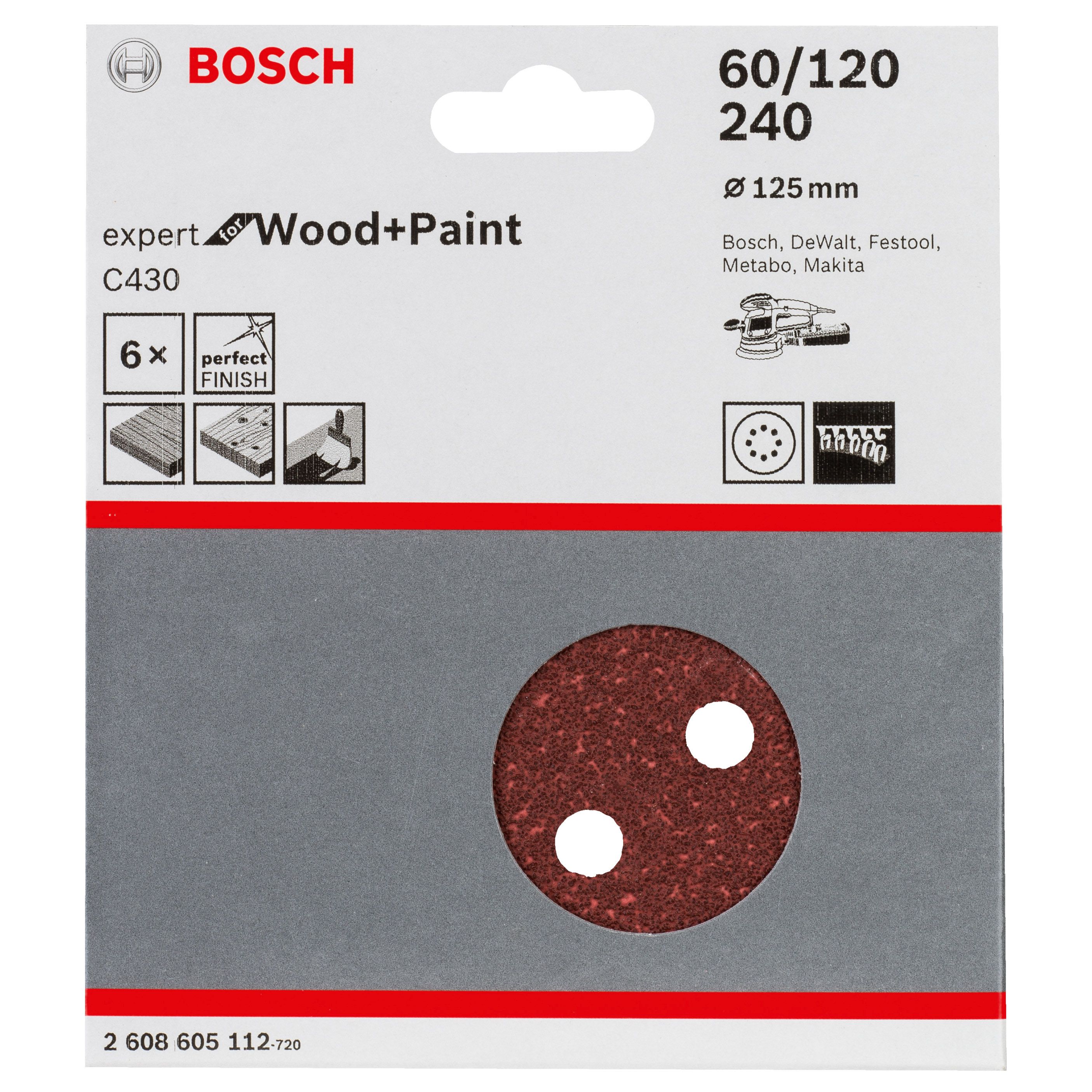 Bosch Professional Sanding disc set Punched (D)125mm 60/120/240 grit ...