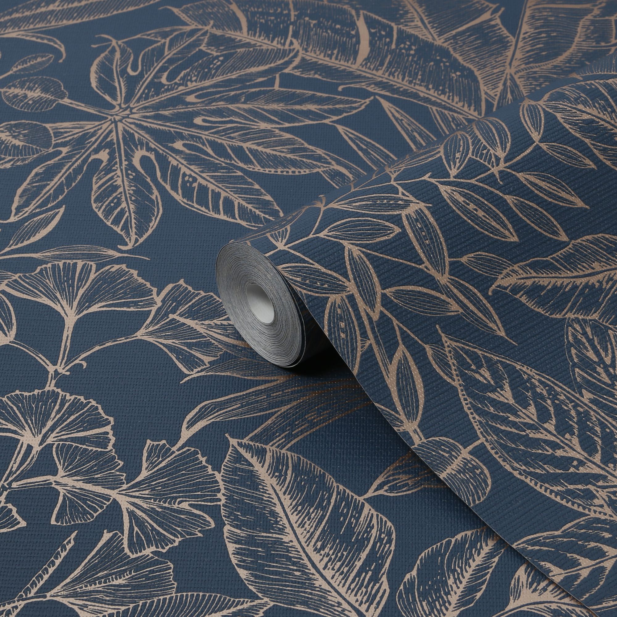 Boutique Paradise Blue Leaves Smooth Wallpaper at B&Q