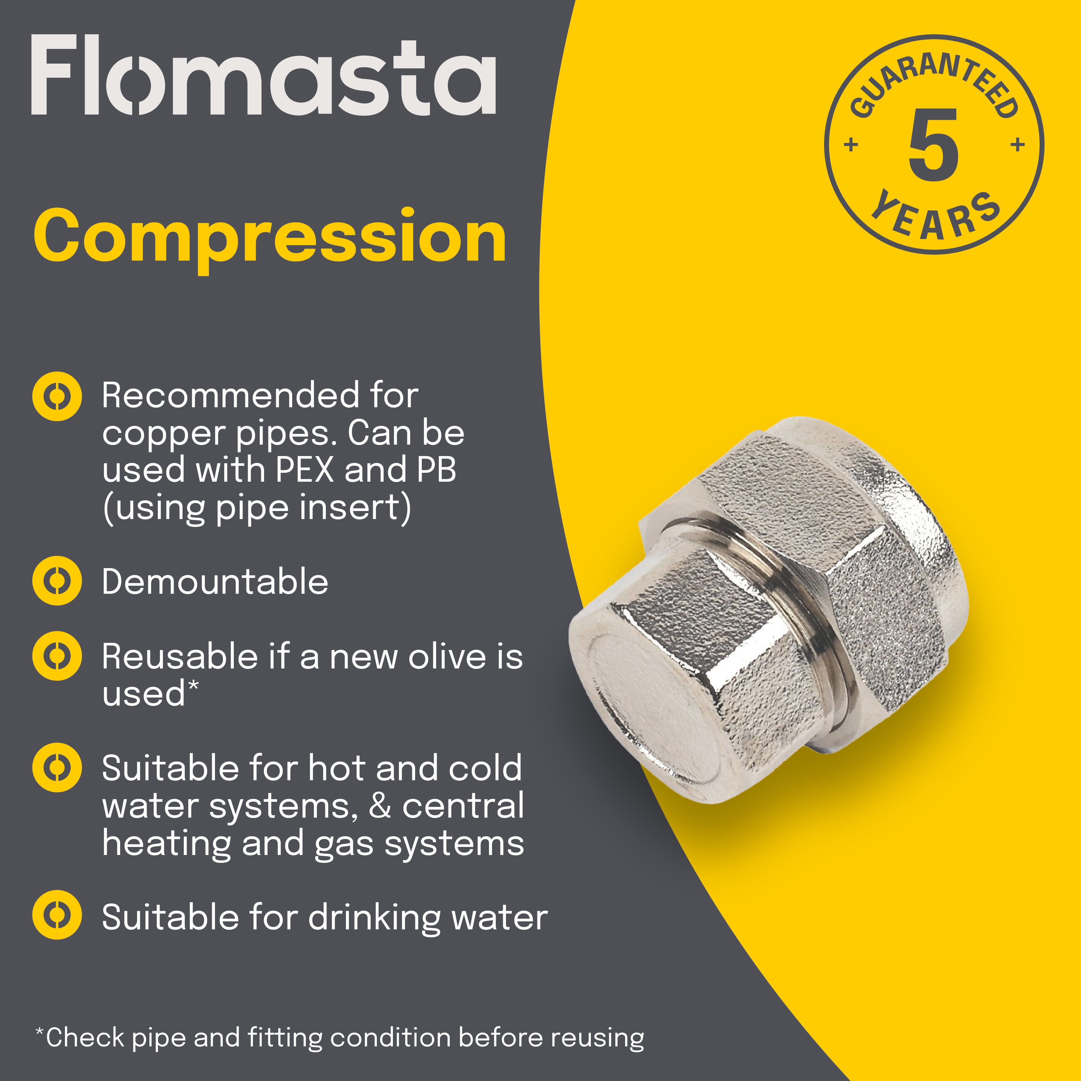 Brass Chrome effect Compression Stop end (Dia)15mm