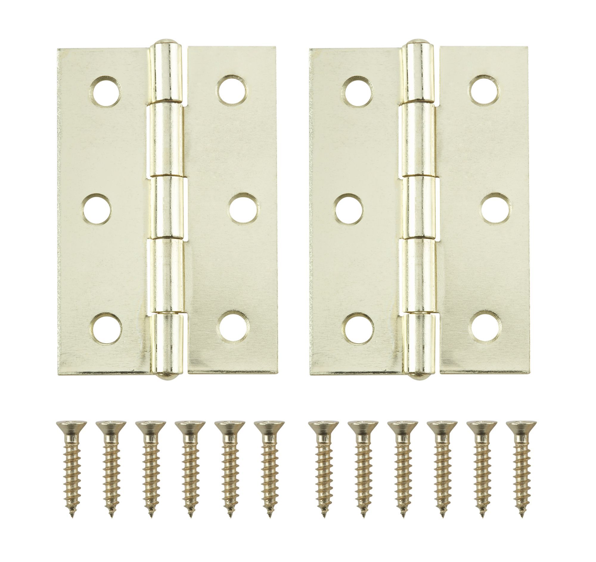 Brass-plated Metal Butt Door hinge NO75 (L)65.15mm (W)42.42mm, Pack of 2