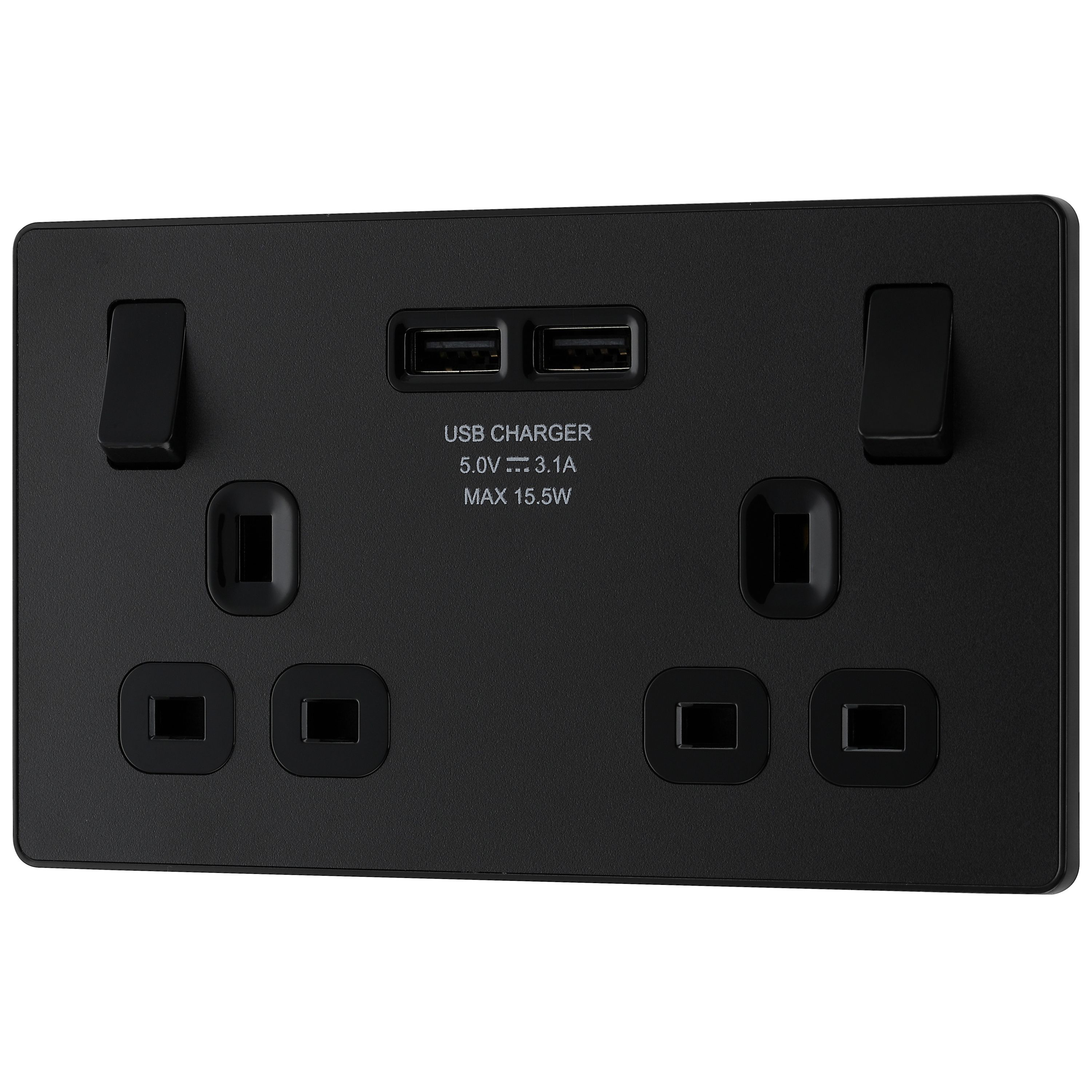 British General Double 13A 15.5W Raised slim Switched Screwless Socket ...