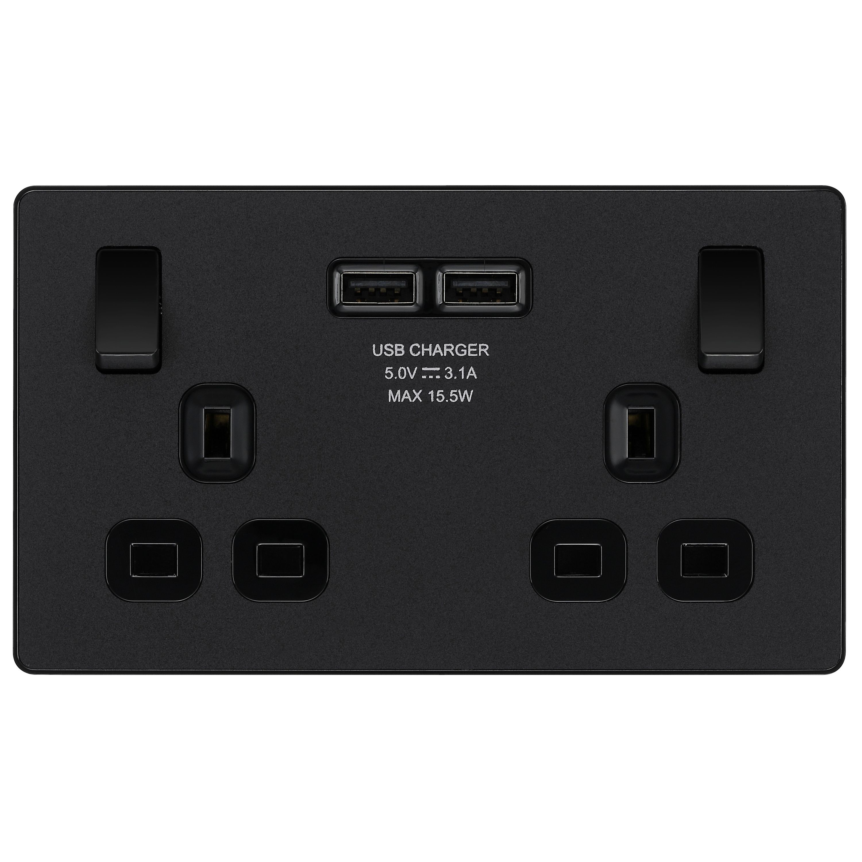 British General Double 13A 15.5W Raised slim Switched Screwless Socket ...