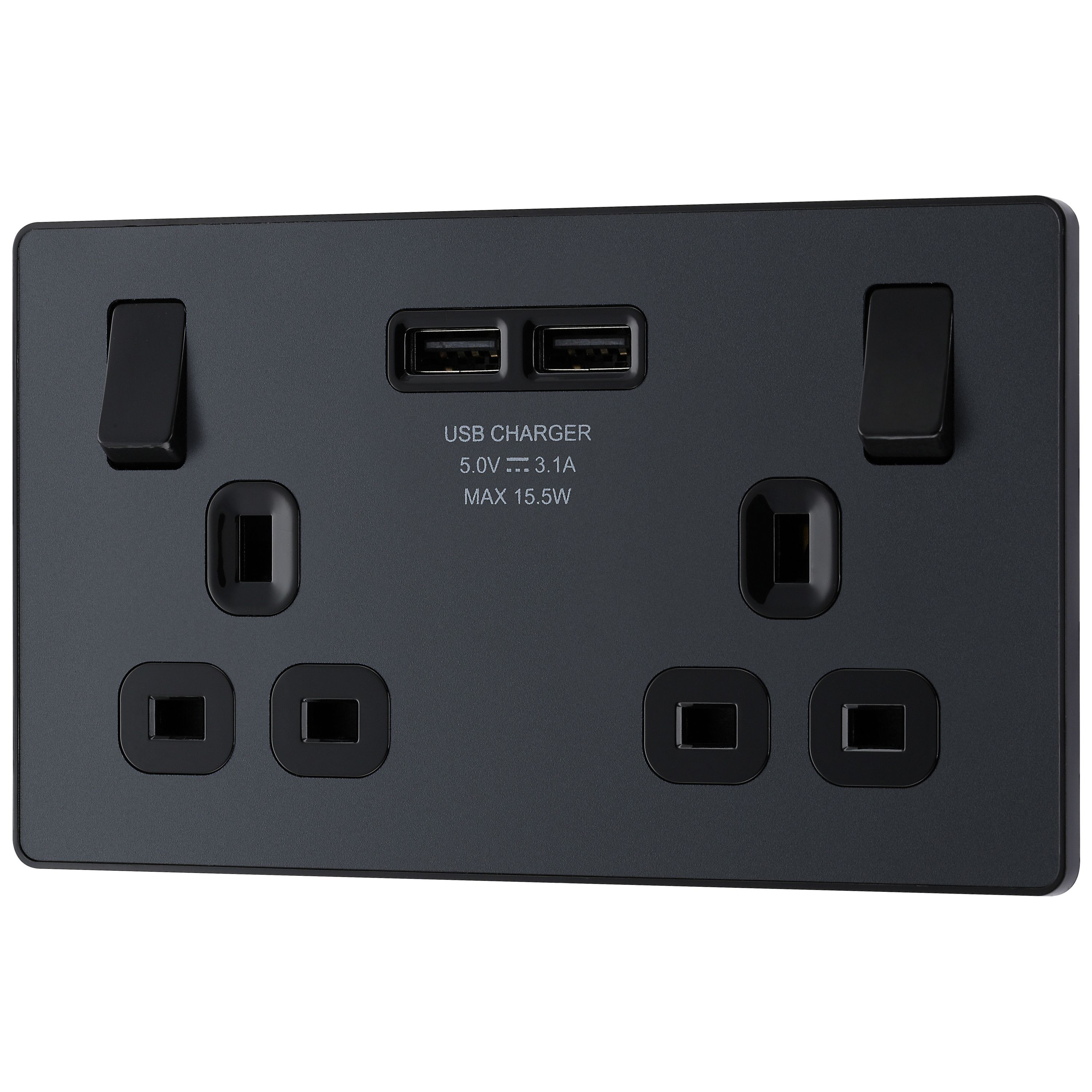 British General Double 13A 15.5W Raised slim Switched Screwless Socket ...