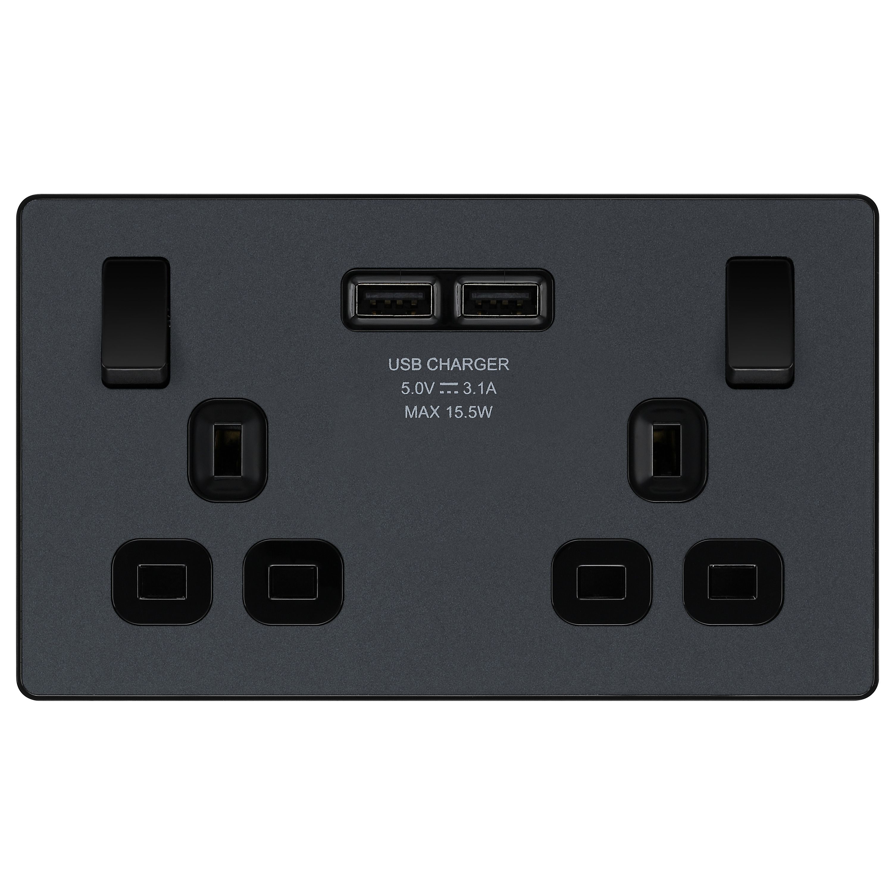 British General Double 13A 15.5W Raised slim Switched Screwless Socket ...