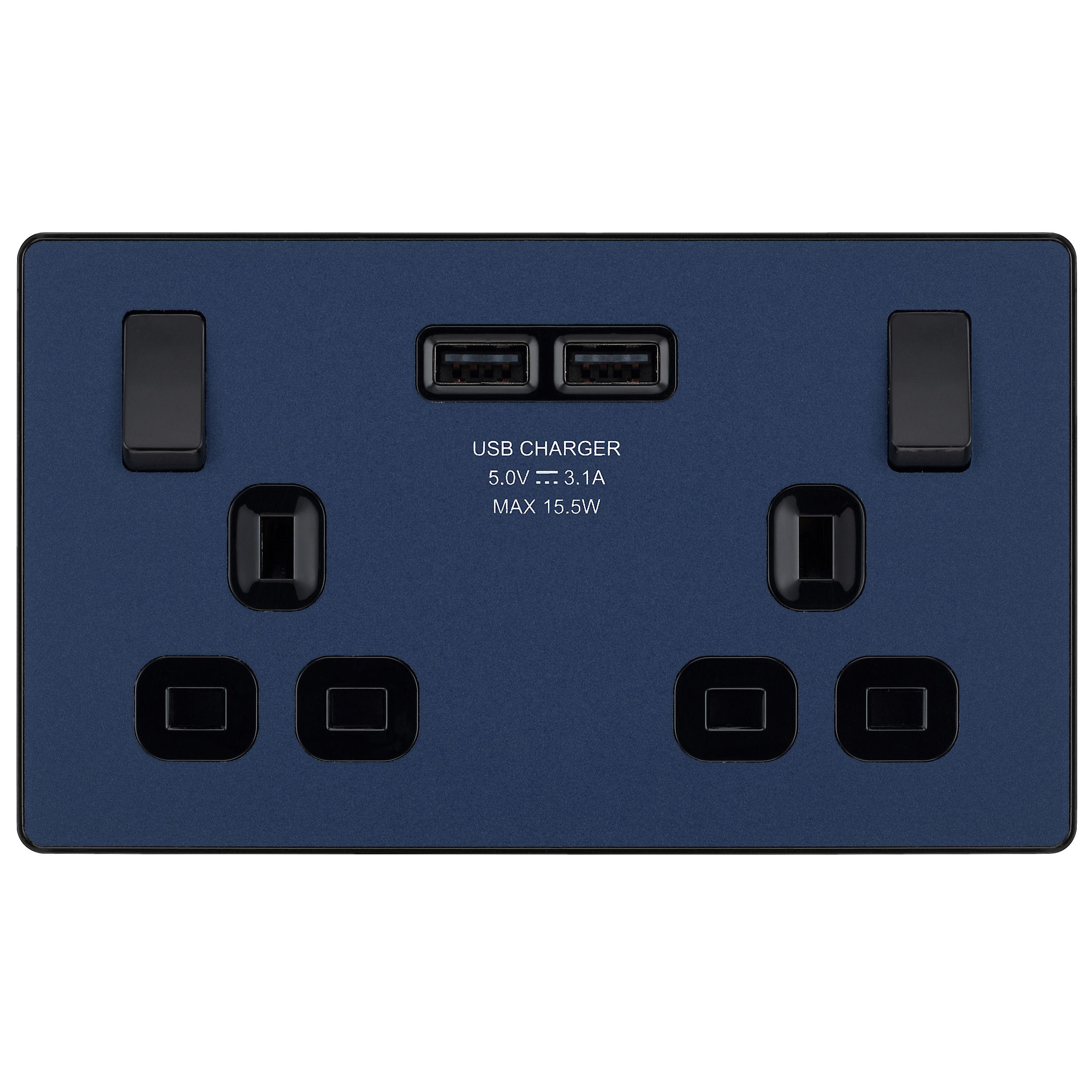 British General Double 13A 15.5W Raised slim Switched Screwless Socket ...