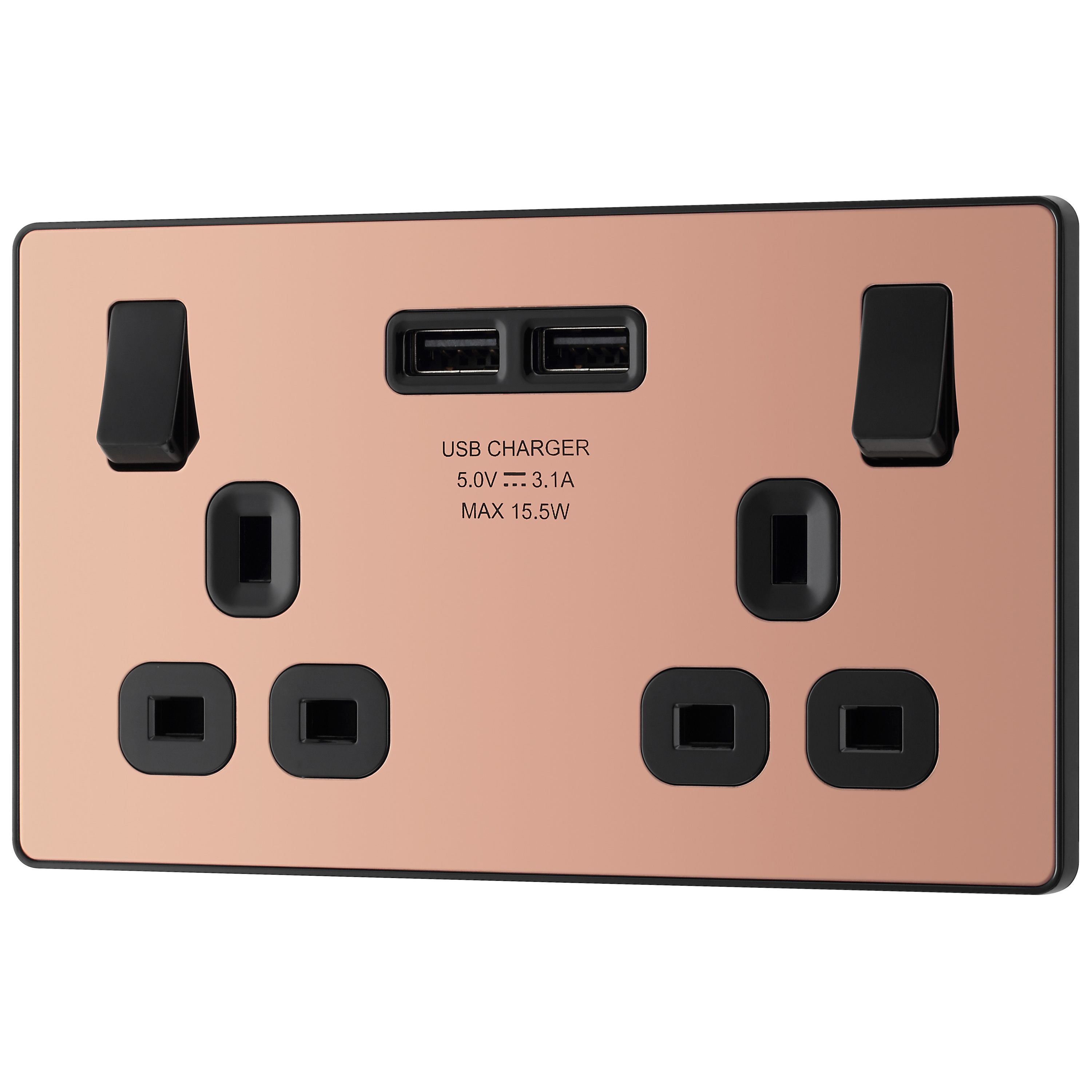 British General Double 13A 15.5W Raised slim Switched Screwless Socket ...