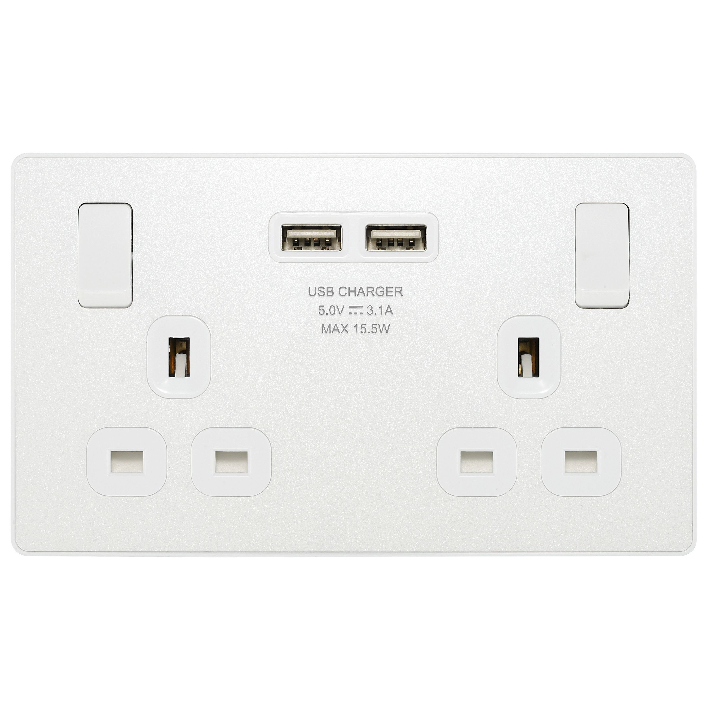 British General Double 13A 15.5W Raised slim Switched Screwless Socket ...