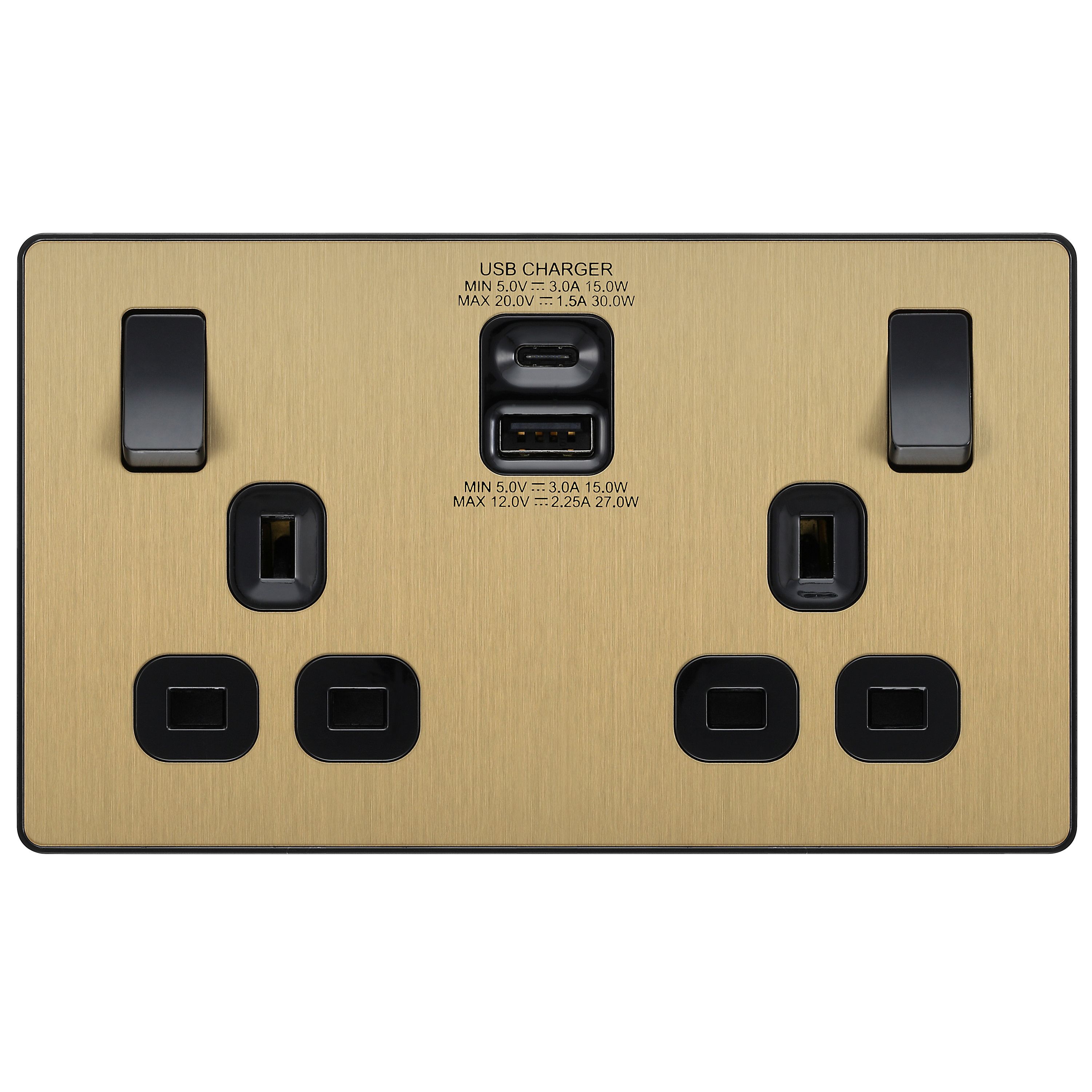 British General Double 13A 30W Raised slim Switched Screwless Socket ...