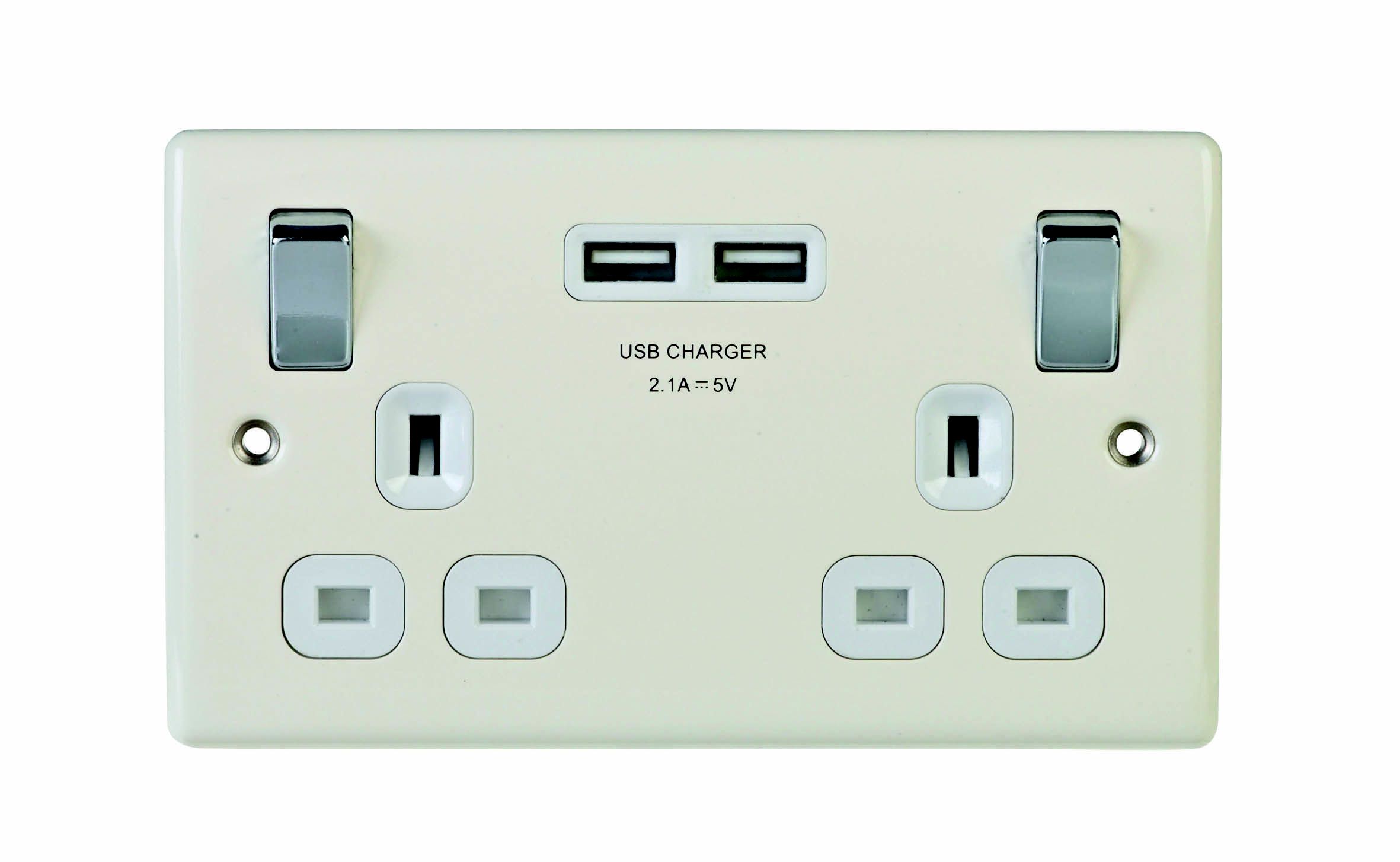 British General Raised slim Switched Socket with USB, x2 & Black inserts
