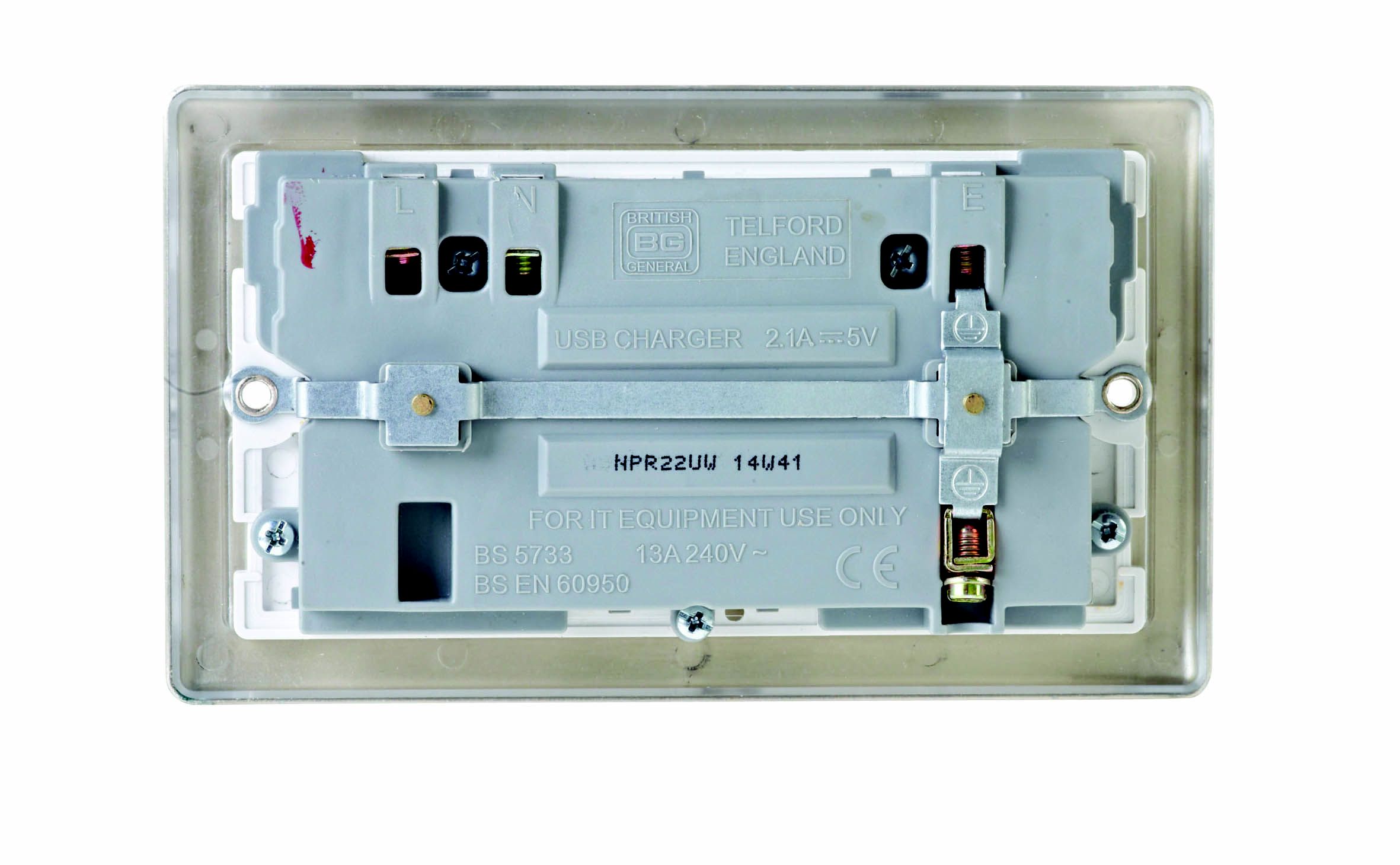 British General Raised slim Switched Socket with USB, x2 & White inserts