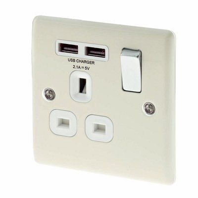British General Raised slim Switched Socket with USB, x2