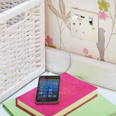 British General Raised slim Switched Socket with USB, x2
