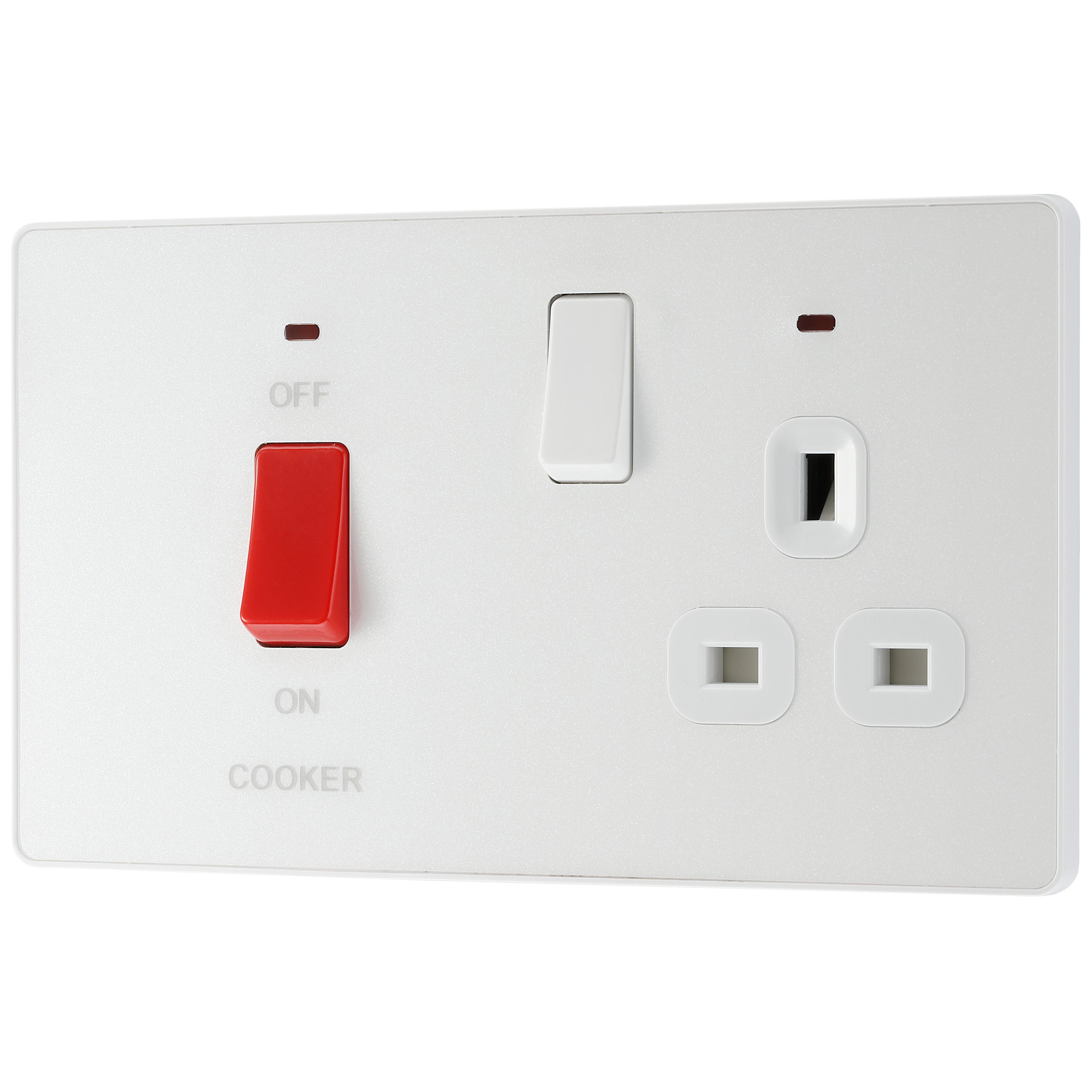 British General Screwless Gloss White Cooker switch & socket with neon ...