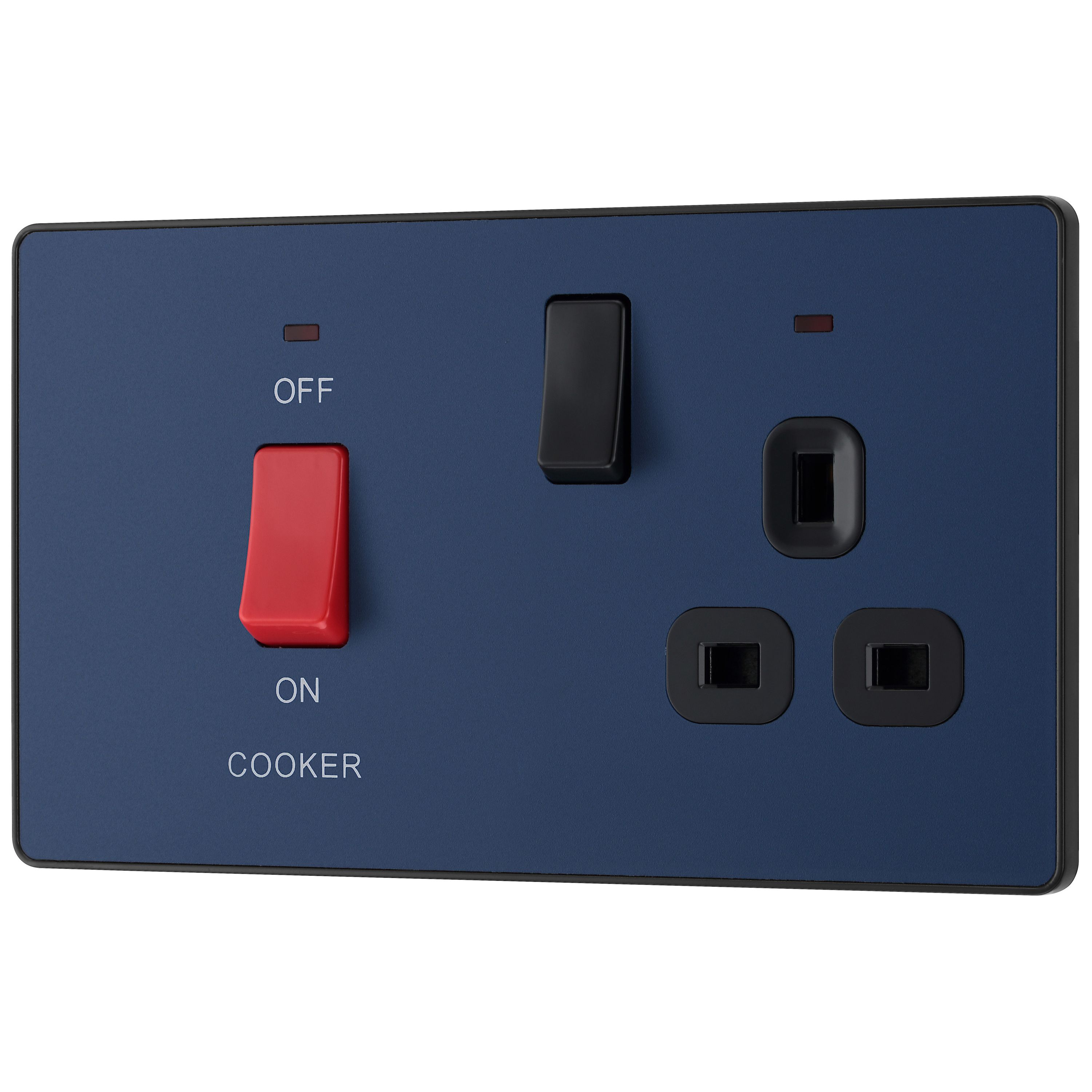 British General Screwless Matt Blue Cooker switch & socket with neon ...