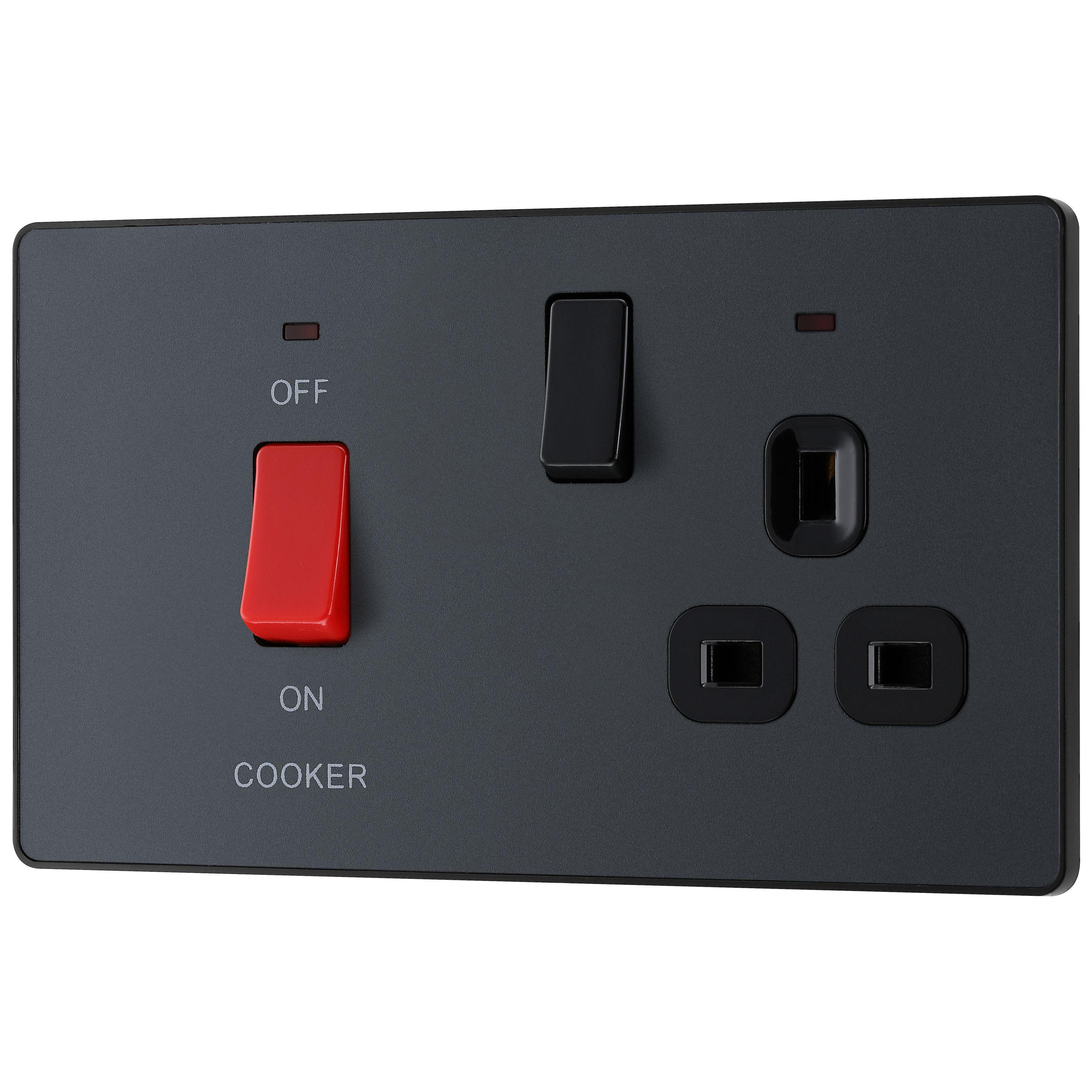 BRITISH GENERAL SCREWLESS MATT GREY COOKER SWITCH & SOCKET WITH NEON ...