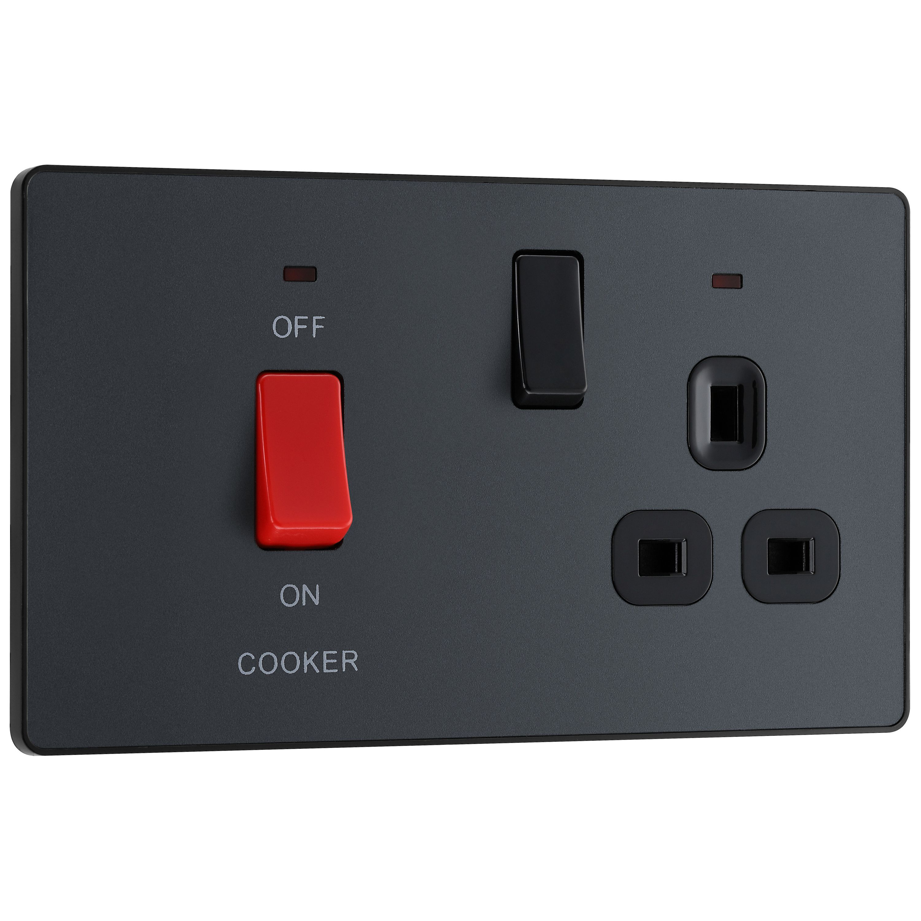 British General Screwless Matt Grey Cooker switch & socket with neon ...